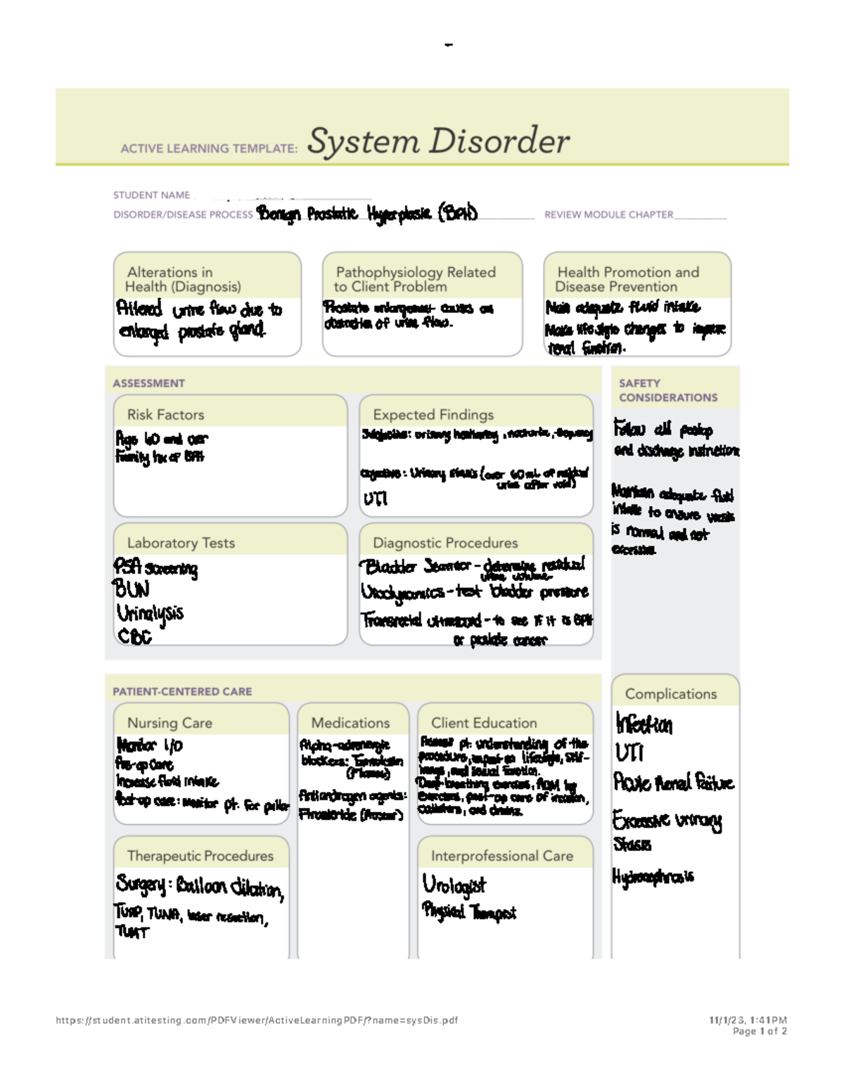 BPH System Disorder - NURS 2200 - student.atitesting/PDFViewer ...