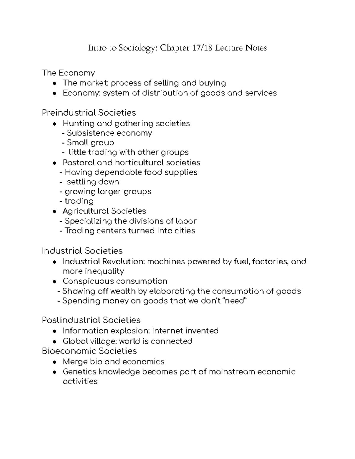 Chapter 17 18 Lecture Notes - Intro to Sociology: Chapter 17/18 Lecture ...