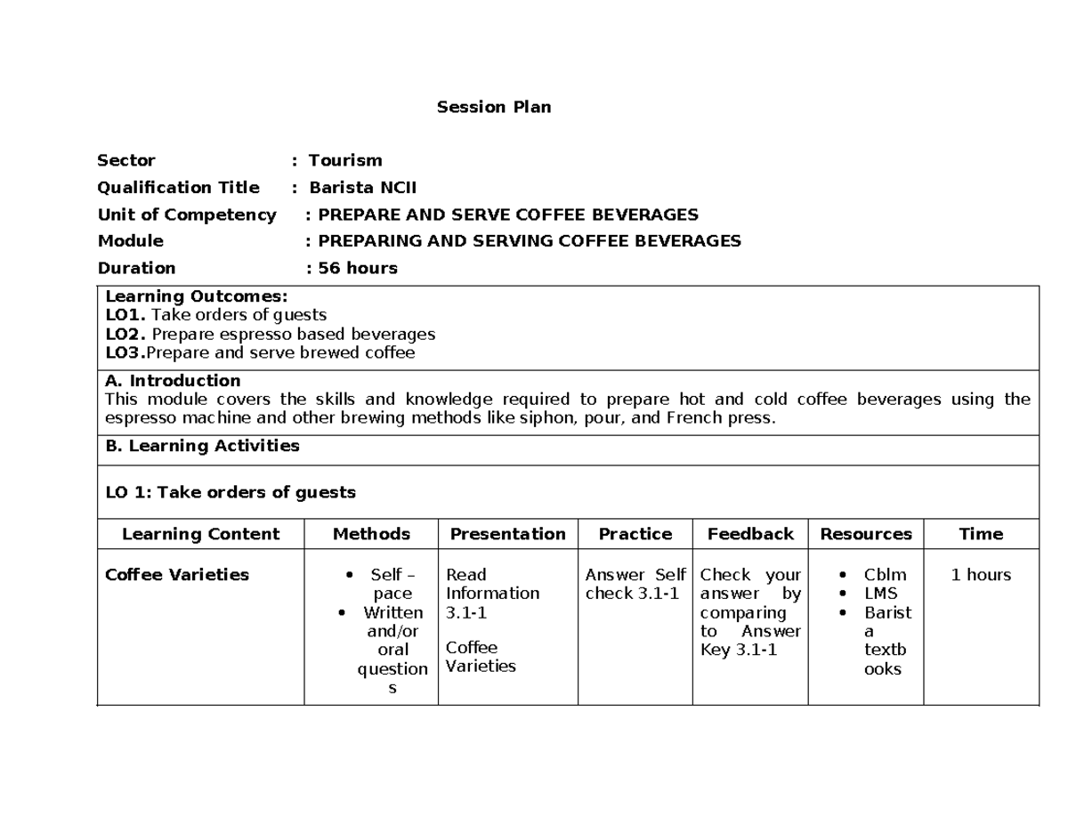 6 Session-Plan - A sample output for session plan. - Session Plan Sector : Tourism Qualification ...