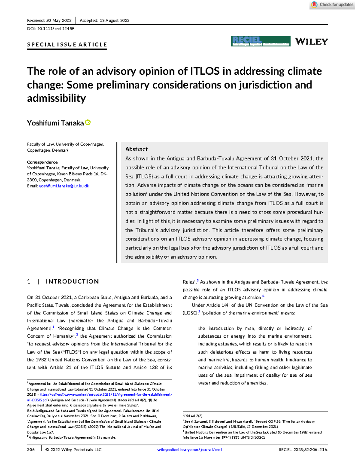 Rev Euro Comp Intl Enviro - 2022 - Tanaka - The role of an advisory ...
