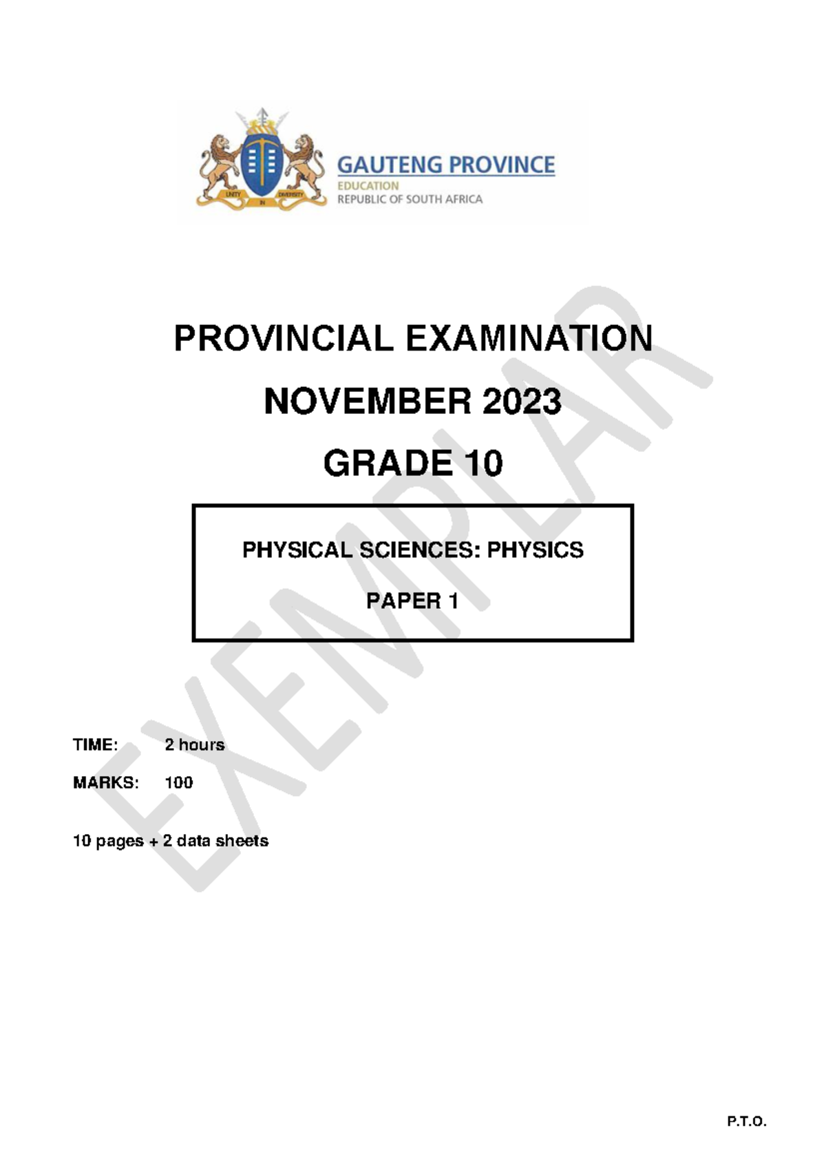 Gr 10 Physical Sciences P1 (English) 2023 Question Paper - Copy ...