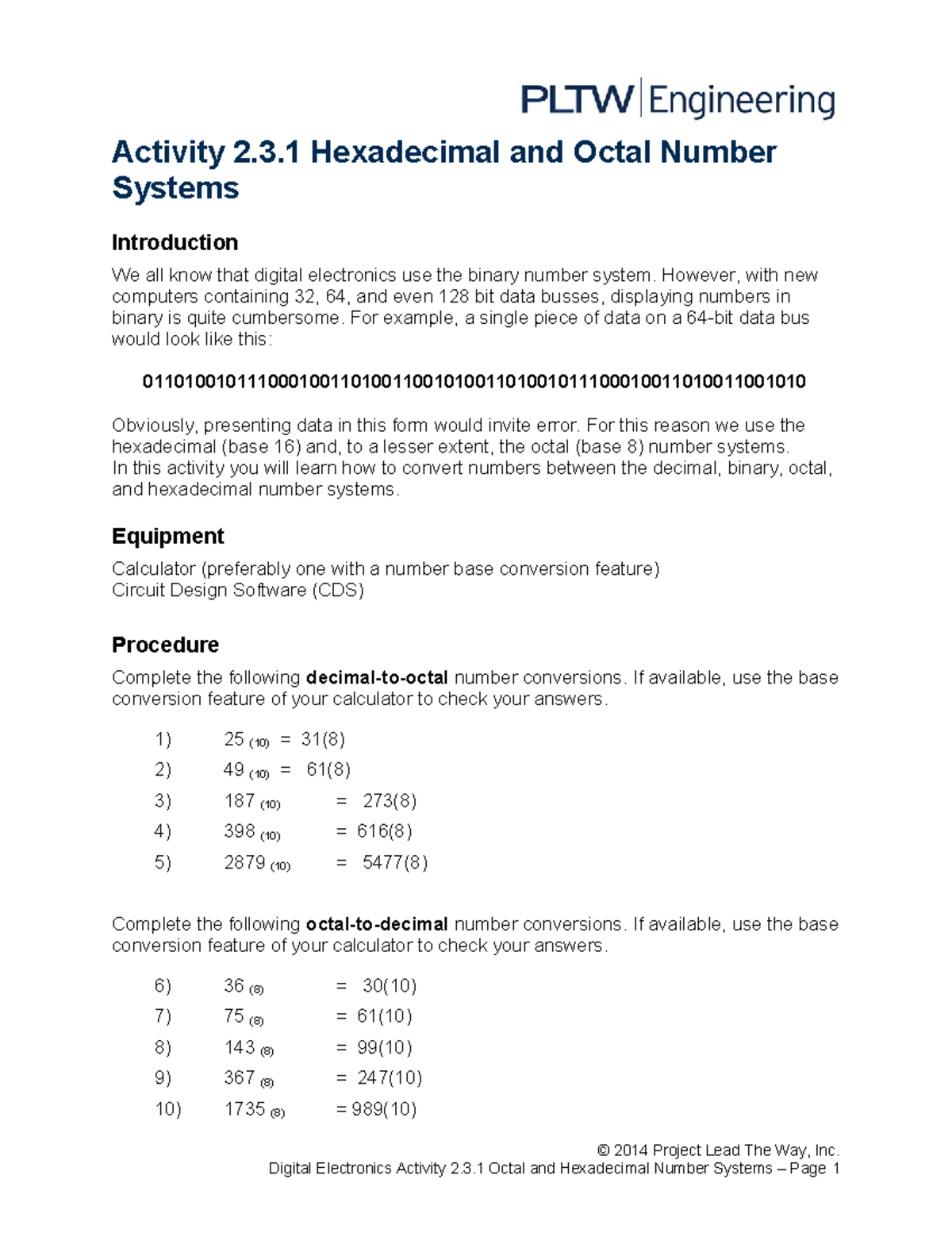 2.3.1.A Hexadecimal Octal Number Systems - Activity 2.3 Hexadecimal and ...