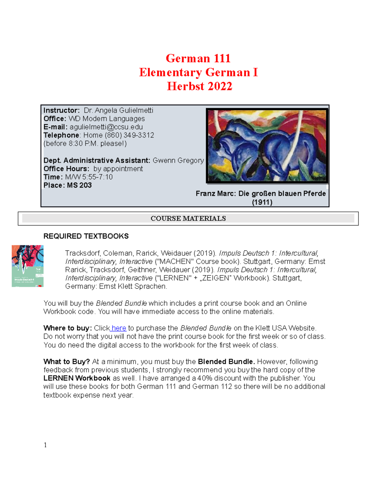 German 111 Fall 2022 Gulielmetti Final Syllabus - Instructor: Dr ...