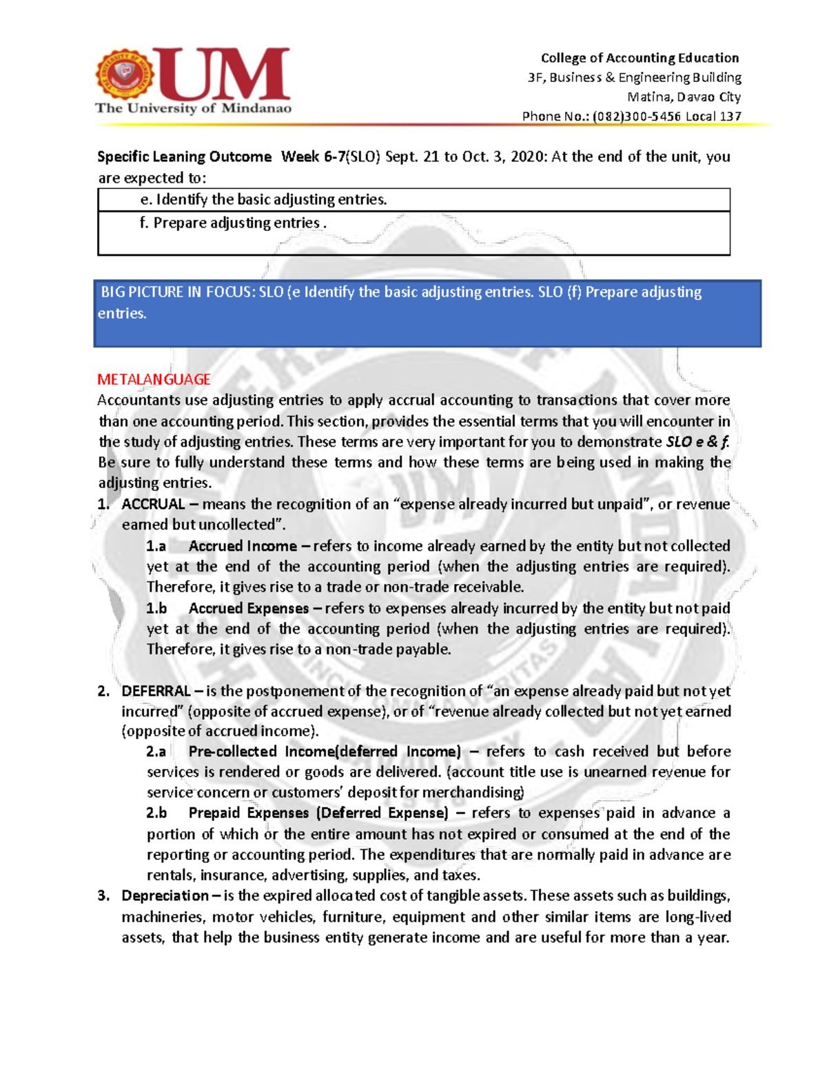 ACC 111 SIM WEEK 6-7 - None - 3F, Business & Engineering Building ...