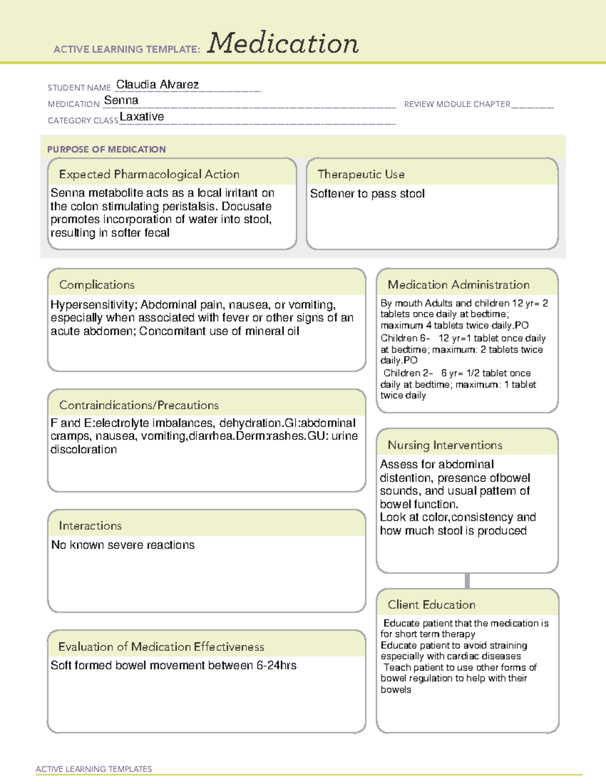 Med card senna 12 - med card - ACTIVE LEARNING TEMPLATES Medication ...