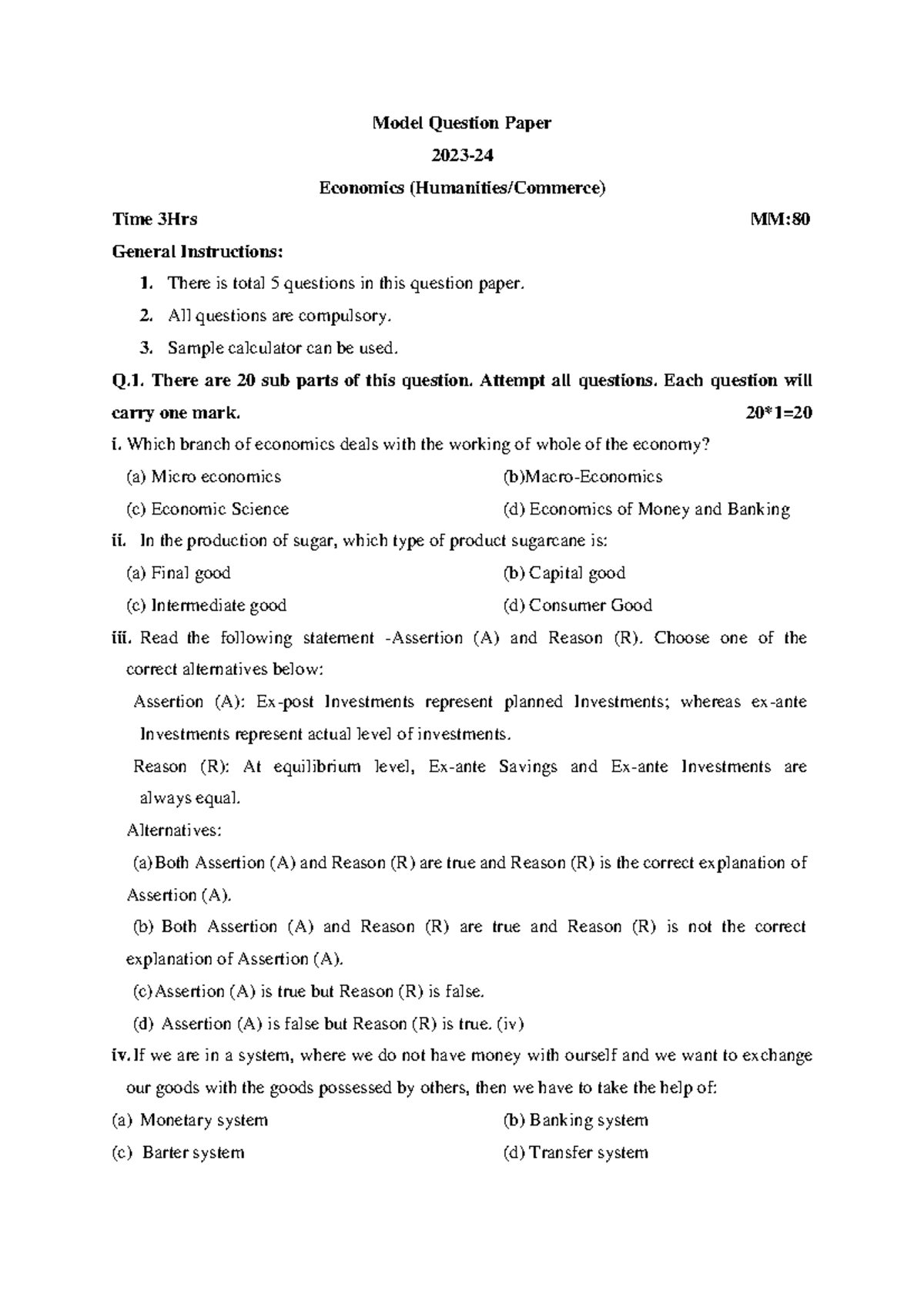 1687495127 XII Economics Model Test Paper English Medium 2023-24 ...