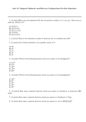 Lab 10 Pre Lab - Lab 10 week 7 assignment - Lab 10: Molar Volume of ...