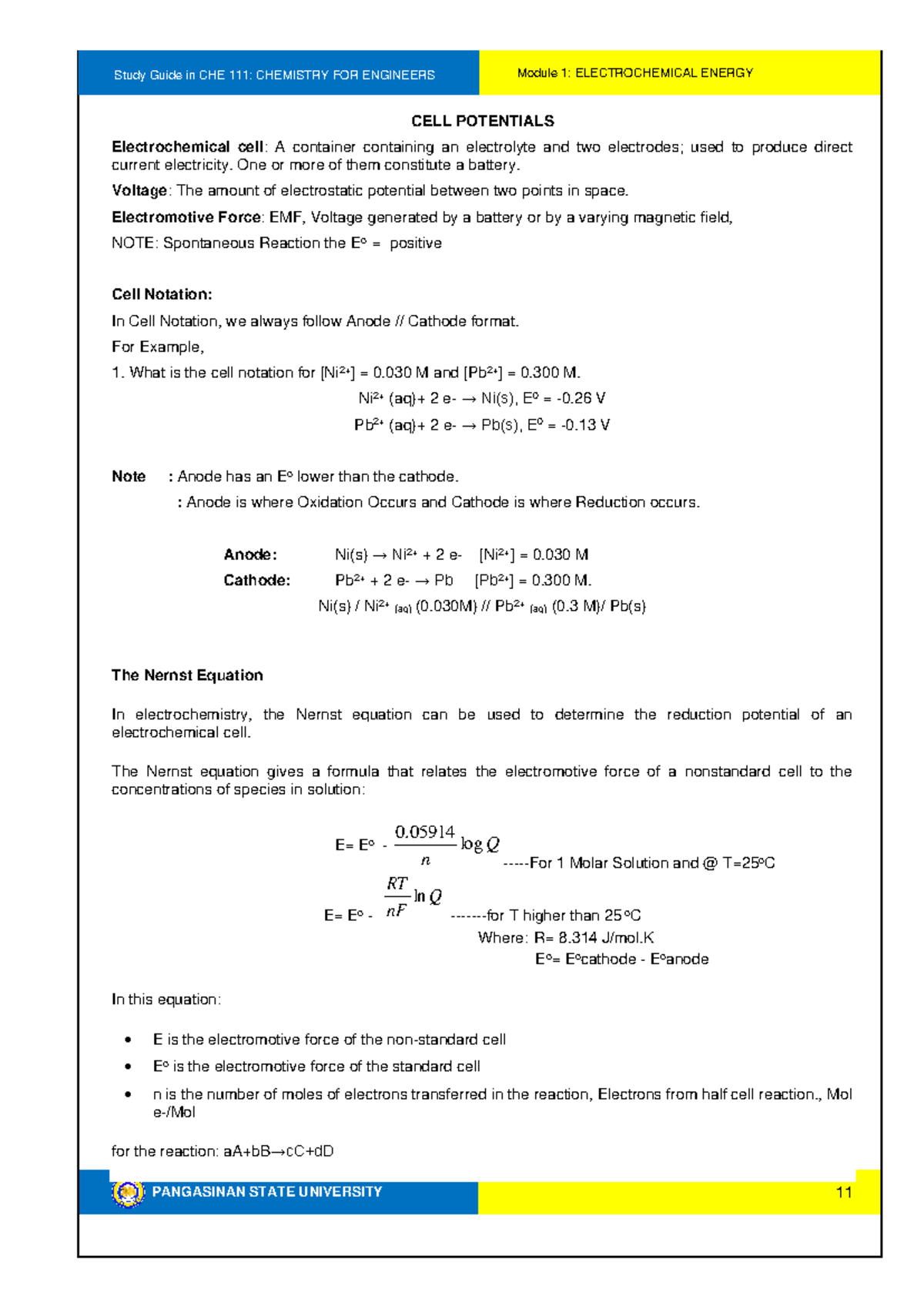 CHEM1 01 HO4 - Study Guide in CHE 111: CHEMISTRY FOR ENGINEERS ...