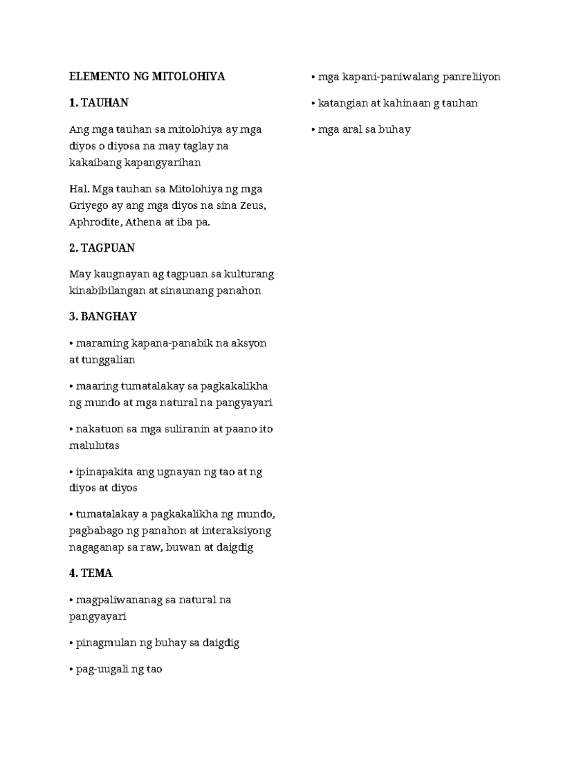 Elemento NG Mitolohiya - ELEMENTO NG MITOLOHIYA 1. TAUHAN Ang mga tauhan sa mitolohiya ay mga ...
