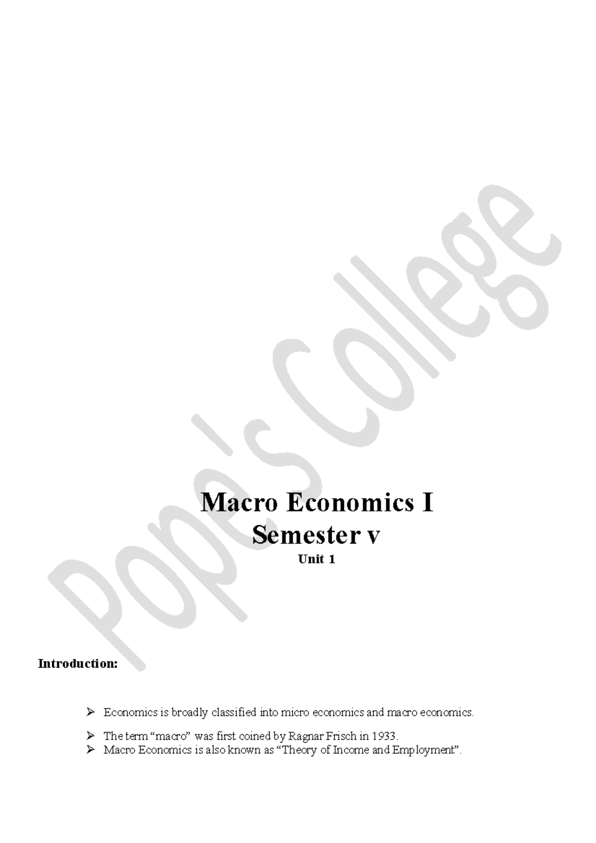 Macro Economics I (semester V).. unit 1 - Macro Economics I Semester v ...