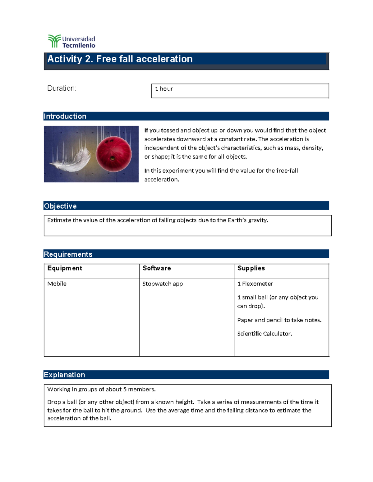 AAAAAAAAAAAAAAAAAAAAAAAAA - Activity 2. Free fall acceleration Duration ...