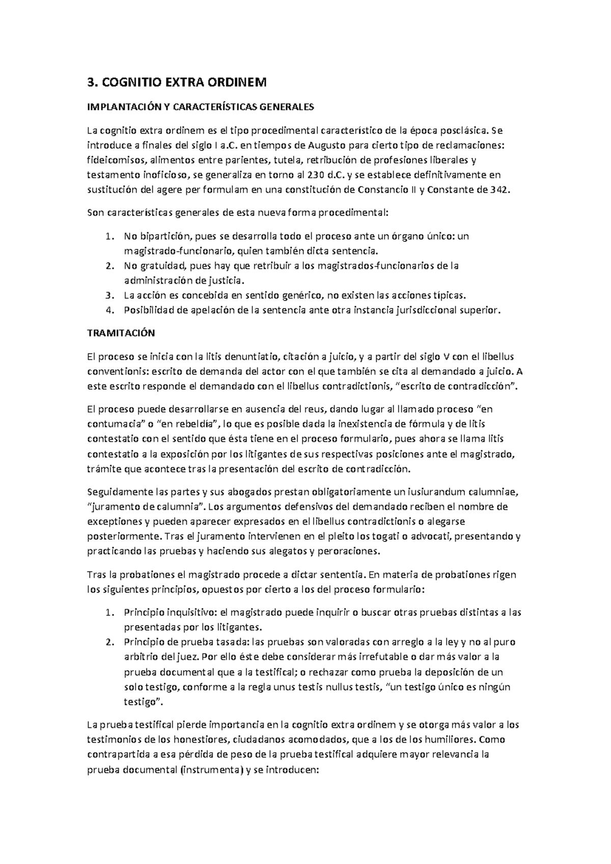 DRET ROMA - TEMA 8 - apuntes - 3. COGNITIO EXTRA ORDINEM IMPLANTACIÓN Y ...