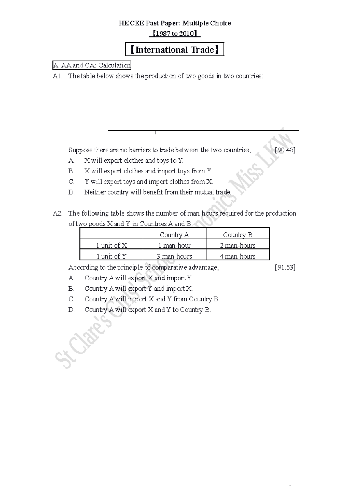 12 International Trade E - HKCEE Past Paper: Multiple Choice 【1987 to ...