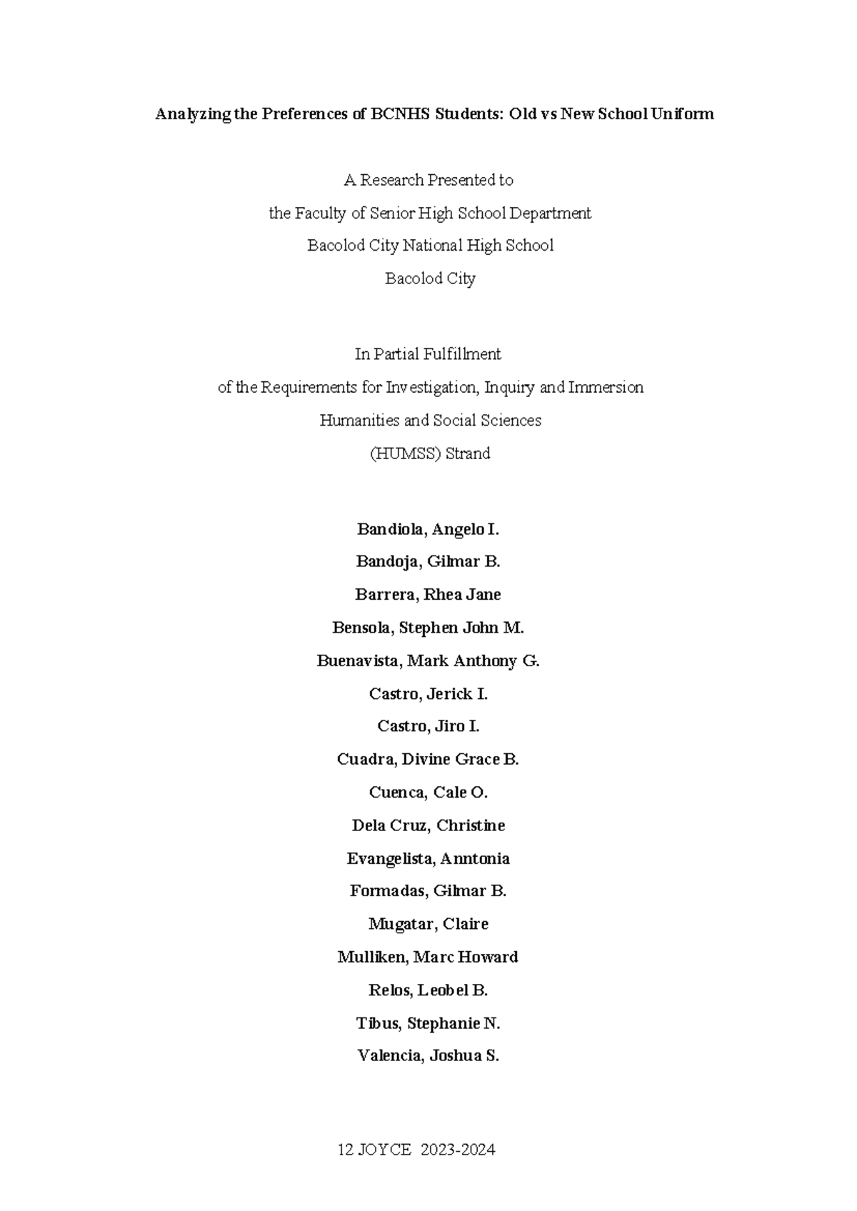 Analyzing the Preferences of Bcnhs Students - Analyzing the Preferences ...