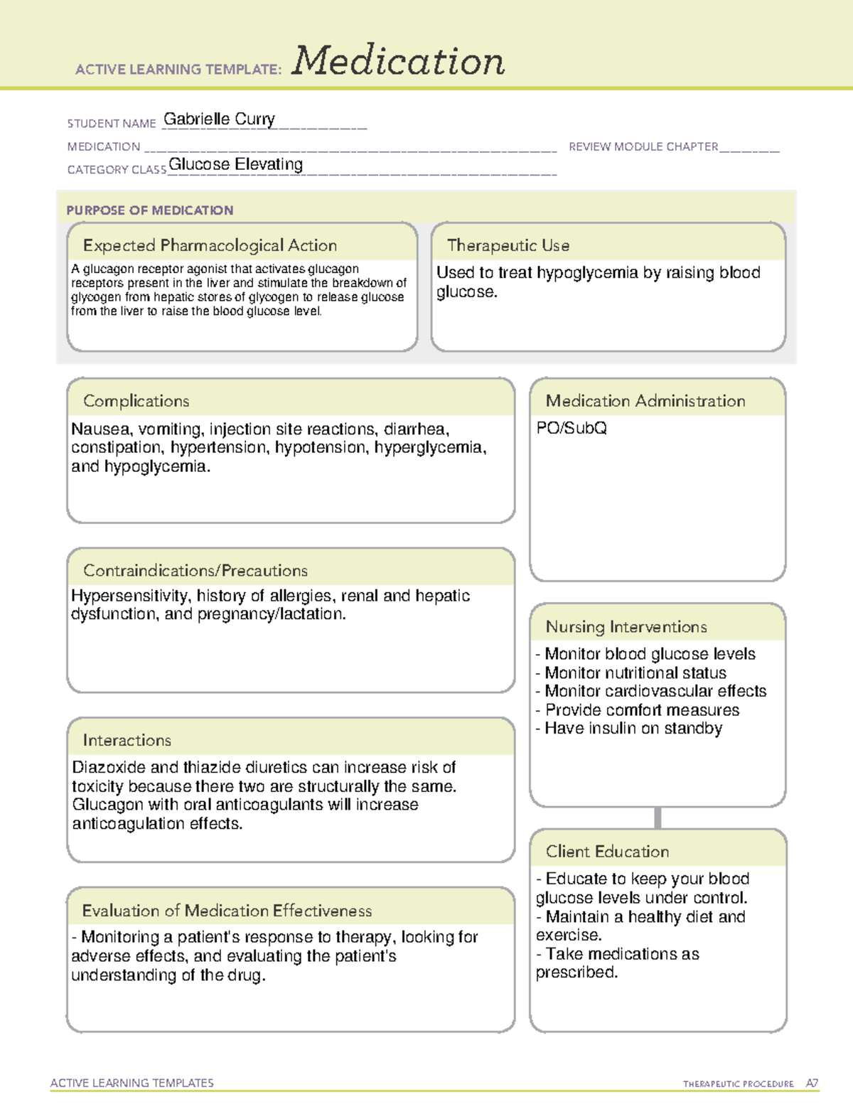 Glucose Elevating Medication Template - ACTIVE LEARNING TEMPLATES ...