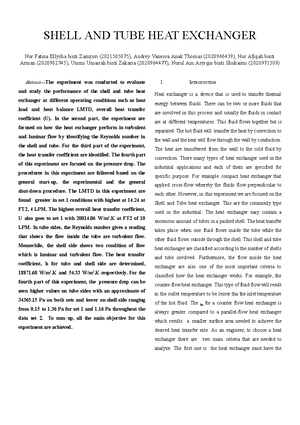 Heat exchanger lab report final - Warning: TT: undefined function: 32 ...