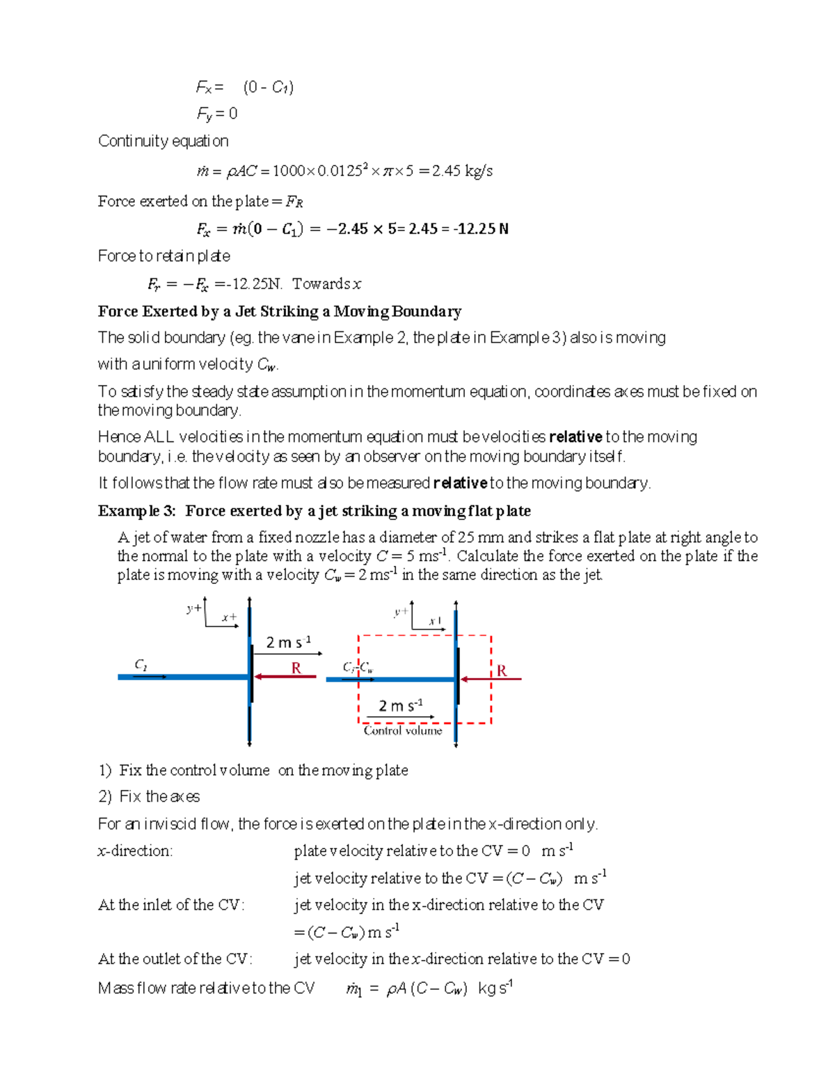3a Force momentum-5 - Lecture notes 3 - Fx = (0 - C 1 ) Fy = 0 Conti ...