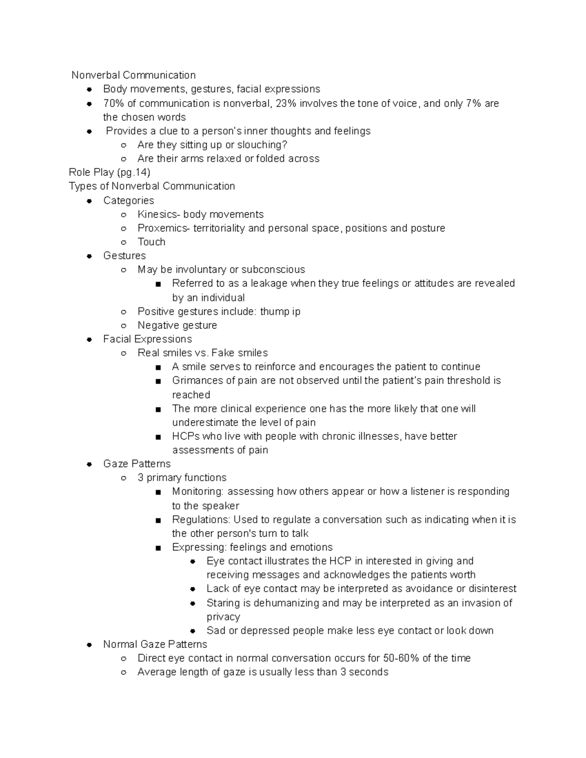 Whole Semester Notes - Nonverbal Communication Body movements, gestures ...