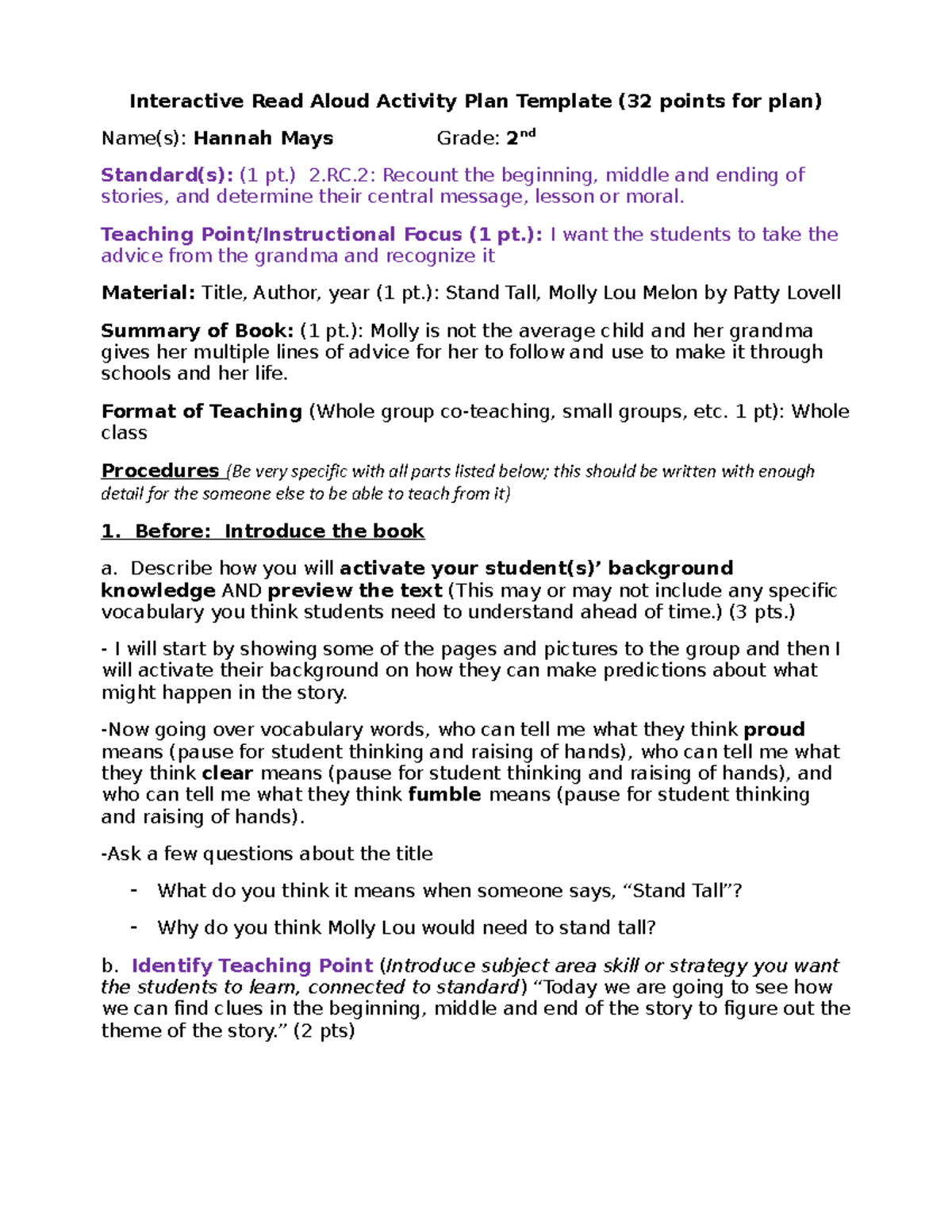 Ed Rd 300 IRA Plan - Interactive Read aloud plan - Interactive Read ...