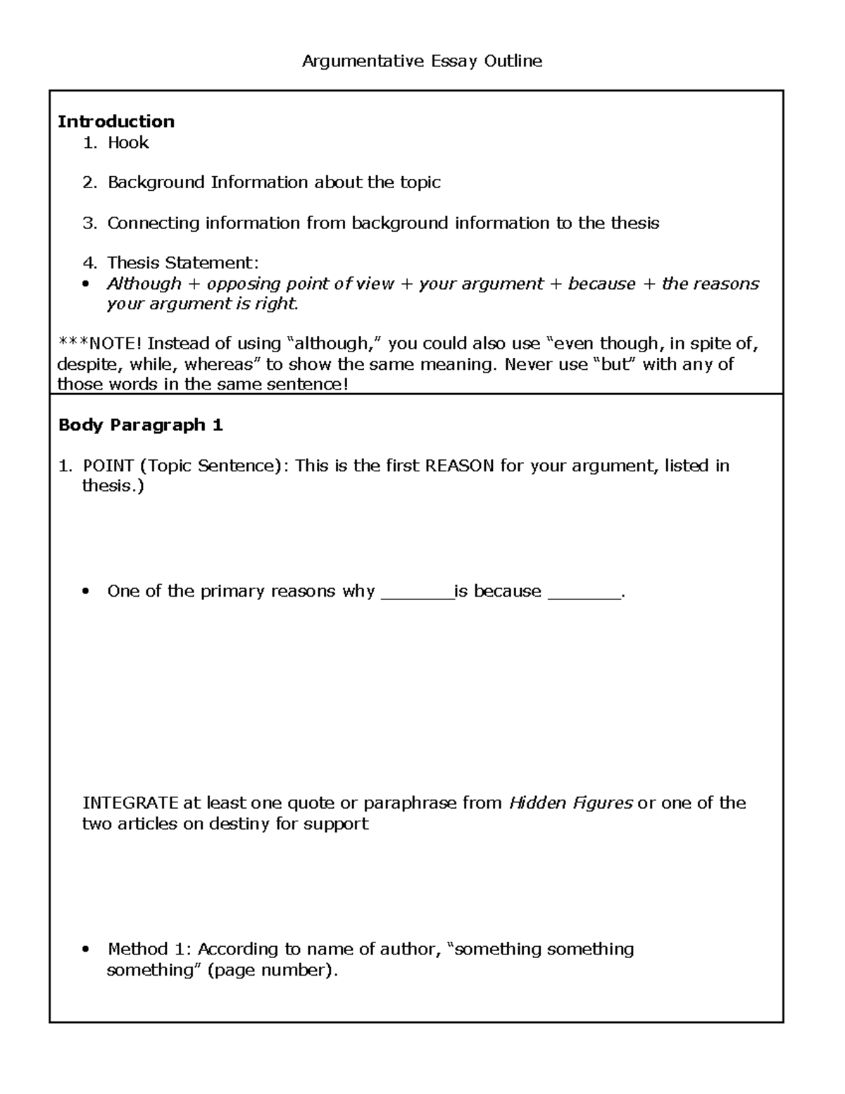 Argumentative Essay Outline - Argumentative Essay Outline Introduction ...