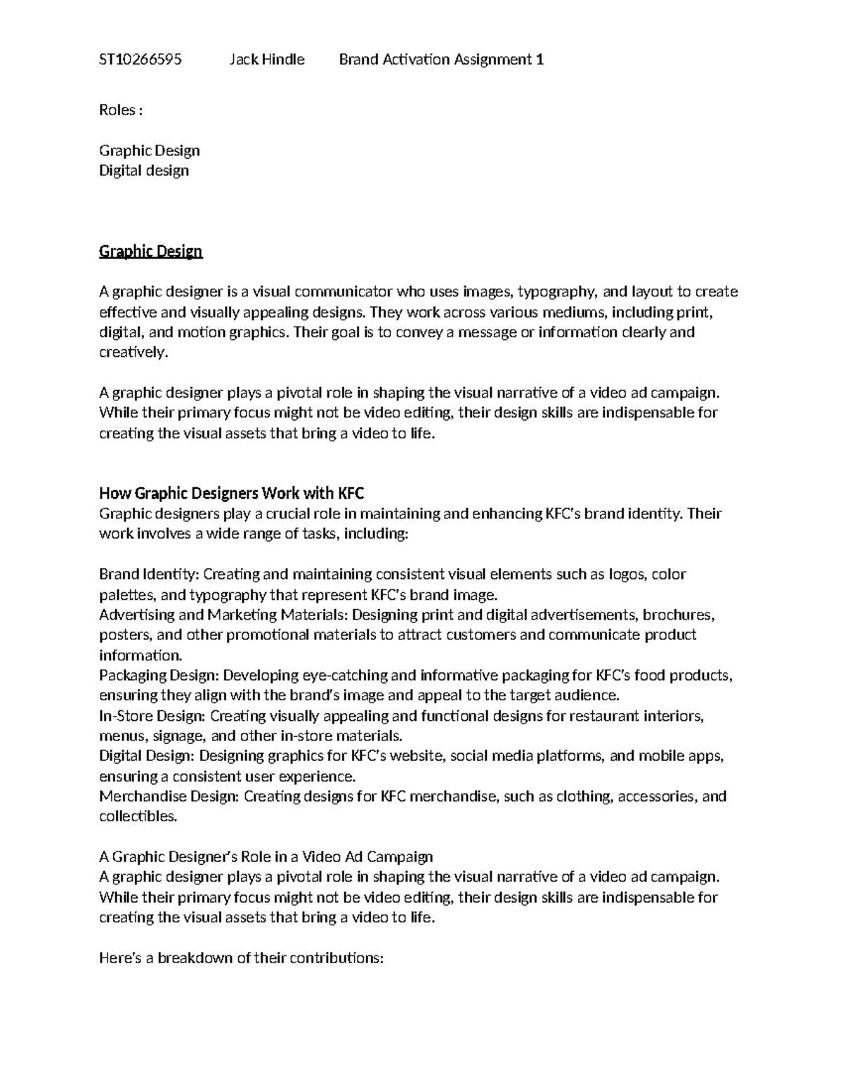 Roles - ST10266595 Jack Hindle Brand Activation Assignment 1 Roles ...