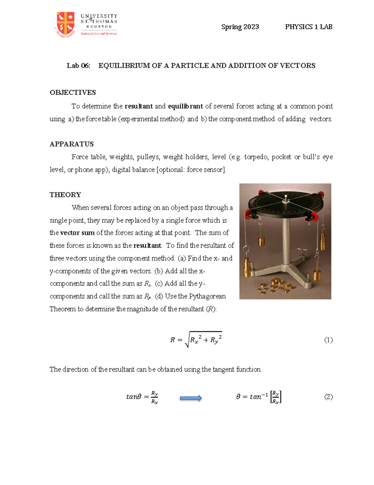 Lab 6 - lab 6 - Spring 2023 PHYSICS 1 LAB Lab 06: EQUILIBRIUM OF A ...
