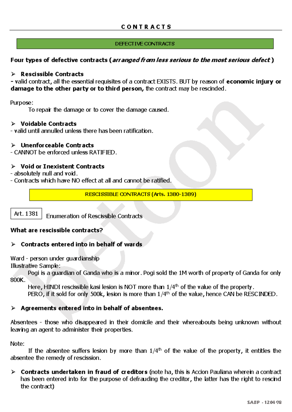 9 - 9.-Defective-Contracts.pdf - C O N T R A C T S Four types of ...
