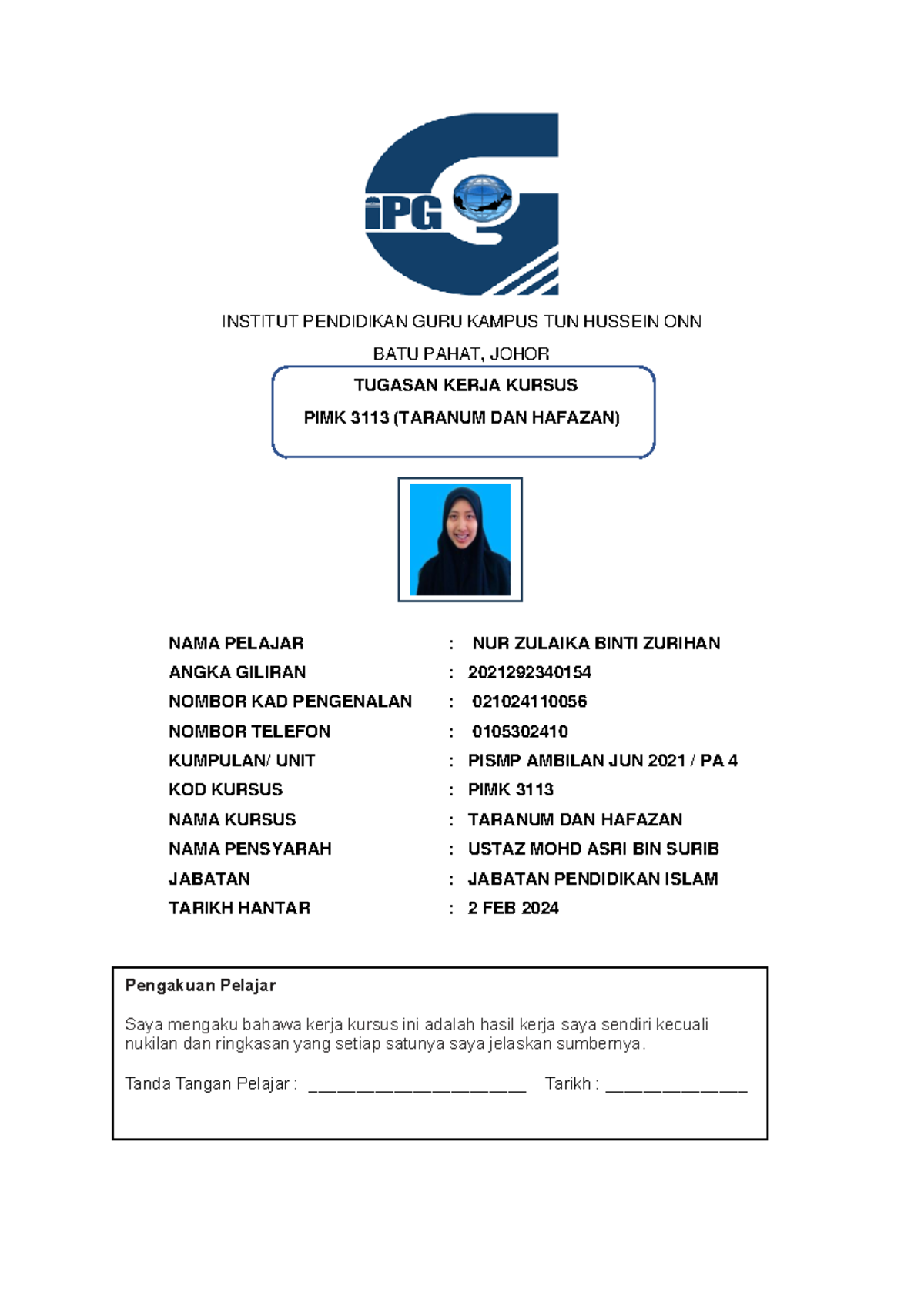 Penulisan Tarannum JAWI - INSTITUT PENDIDIKAN GURU KAMPUS TUN HUSSEIN ...