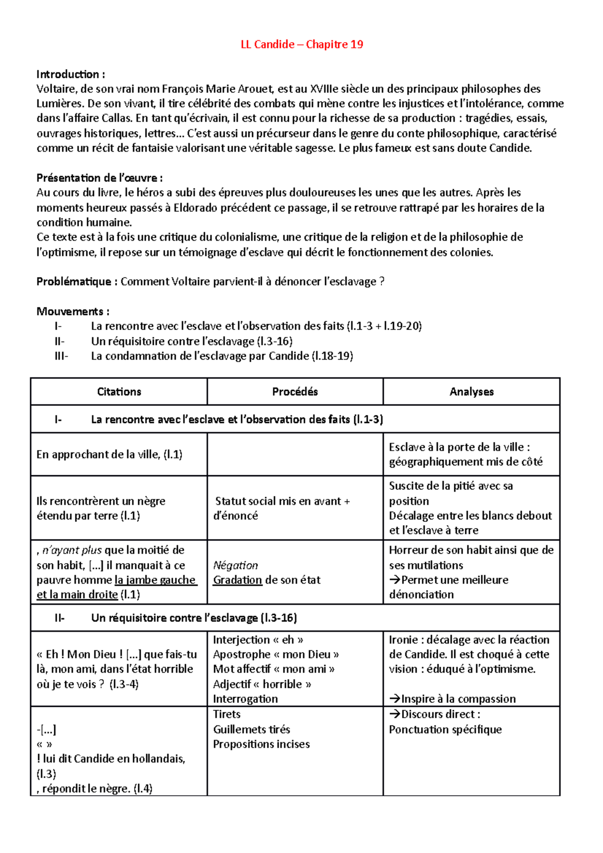 Analyse linaire Candide (l'esclave de Surinam) - Voltaire - LL Candide – Chapitre 19 ...