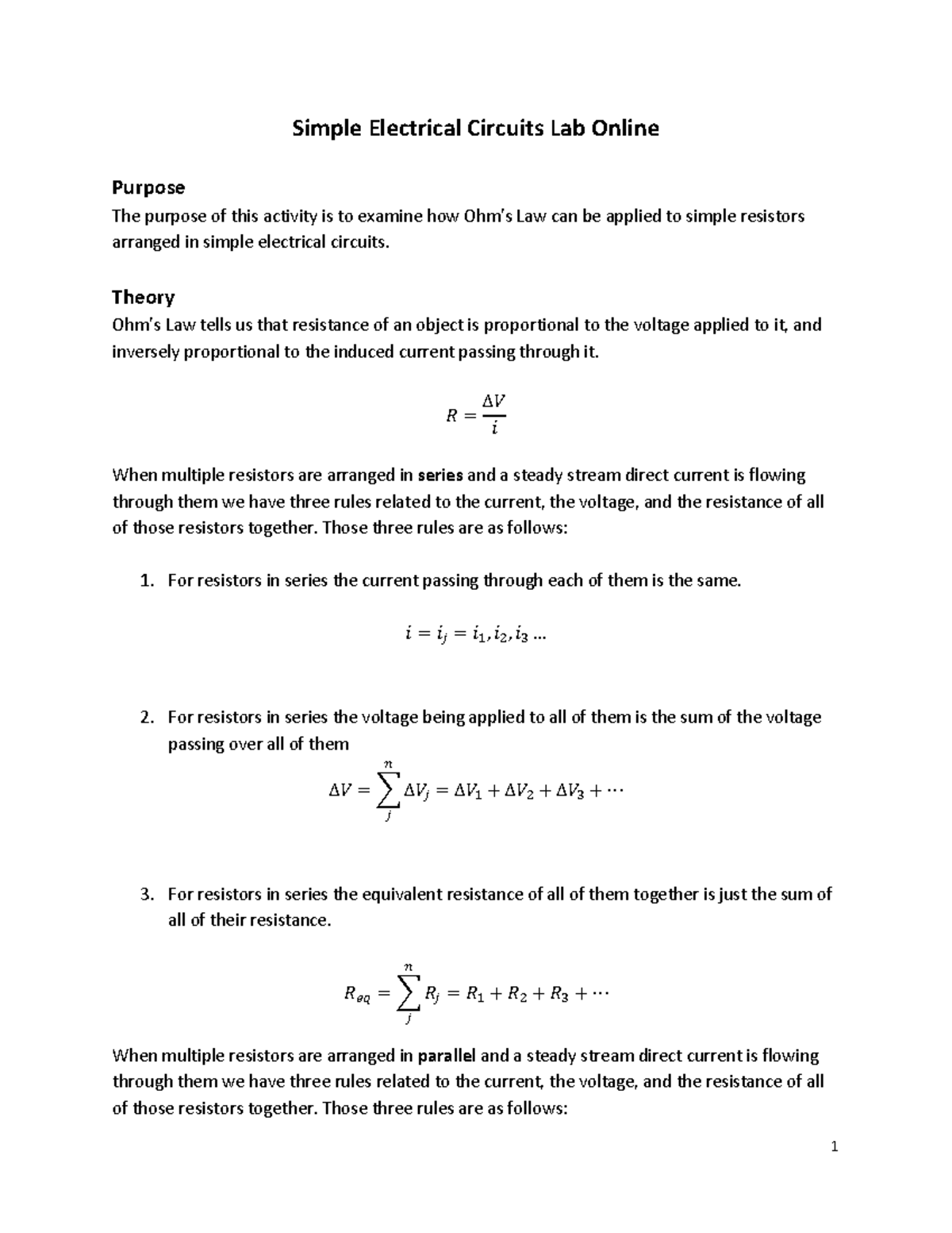 Fall2023 Simple Electrical Circuits Lab Online-1 - Simple Electrical ...