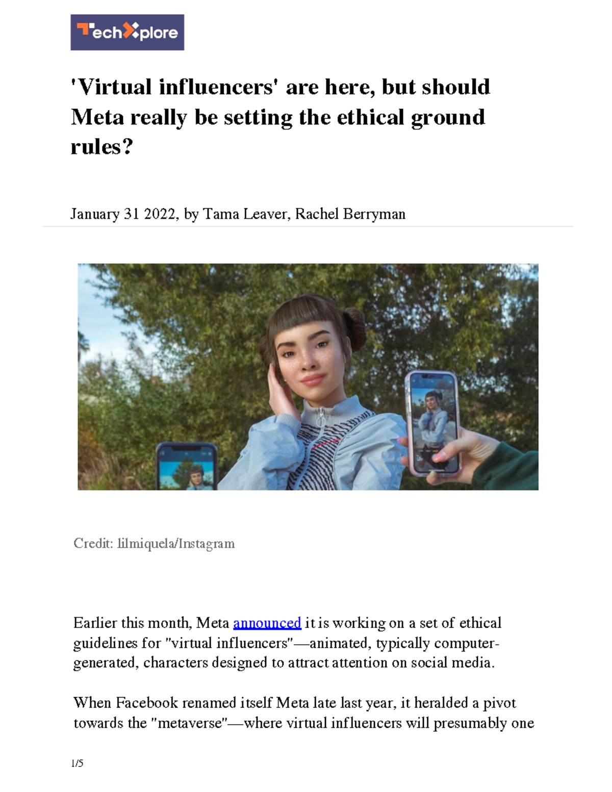 2022 01 virtual meta ethical ground - 'Virtual influencers' are here, but should Meta really be ...