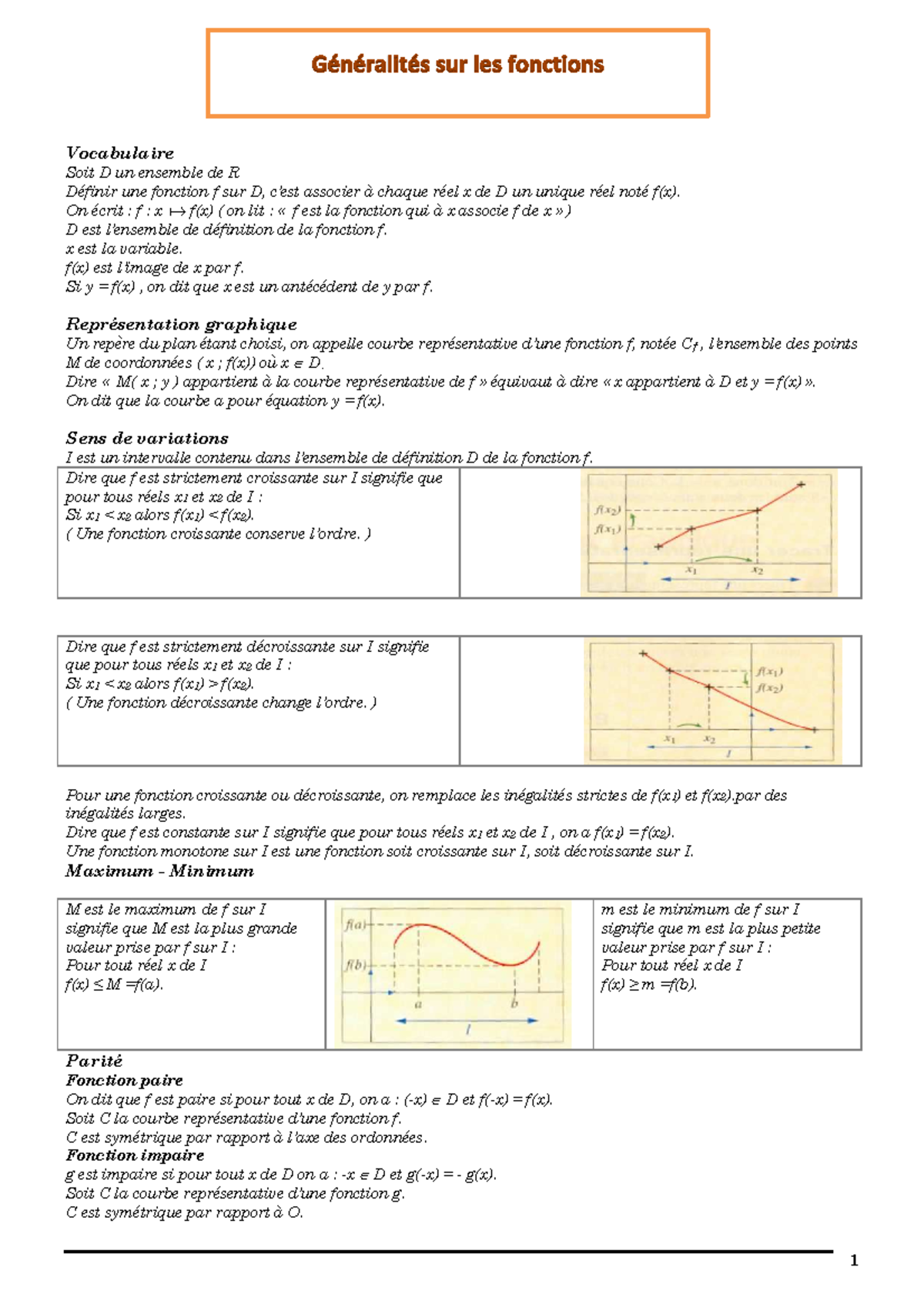 Generalites sur les fonctions - Soit D un ensemble de R Définir une ...