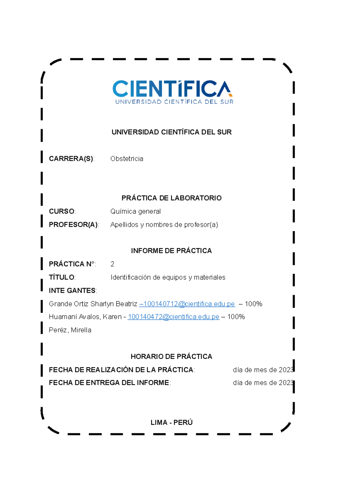 Carátula de informe 2023-II - UNIVERSIDAD CIENTÍFICA DEL SUR CARRERA(S ...