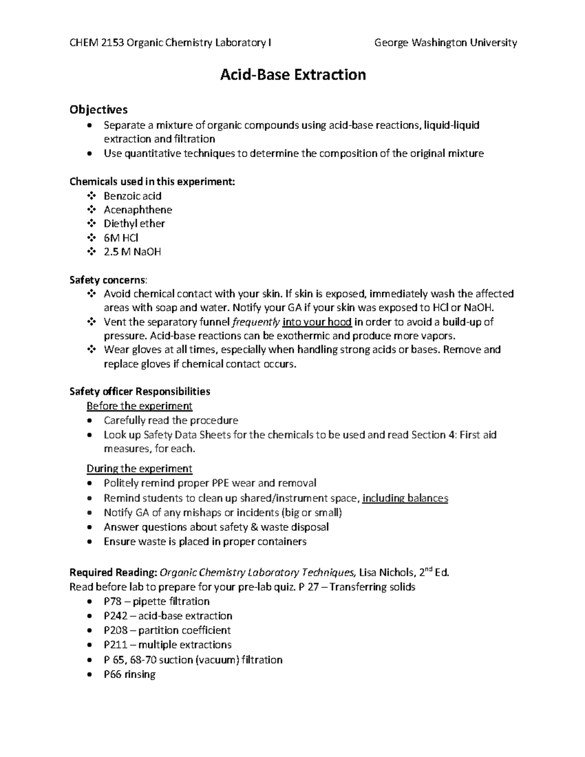Acid-Base extraction procedure - Acid-Base Extraction Objectives ...