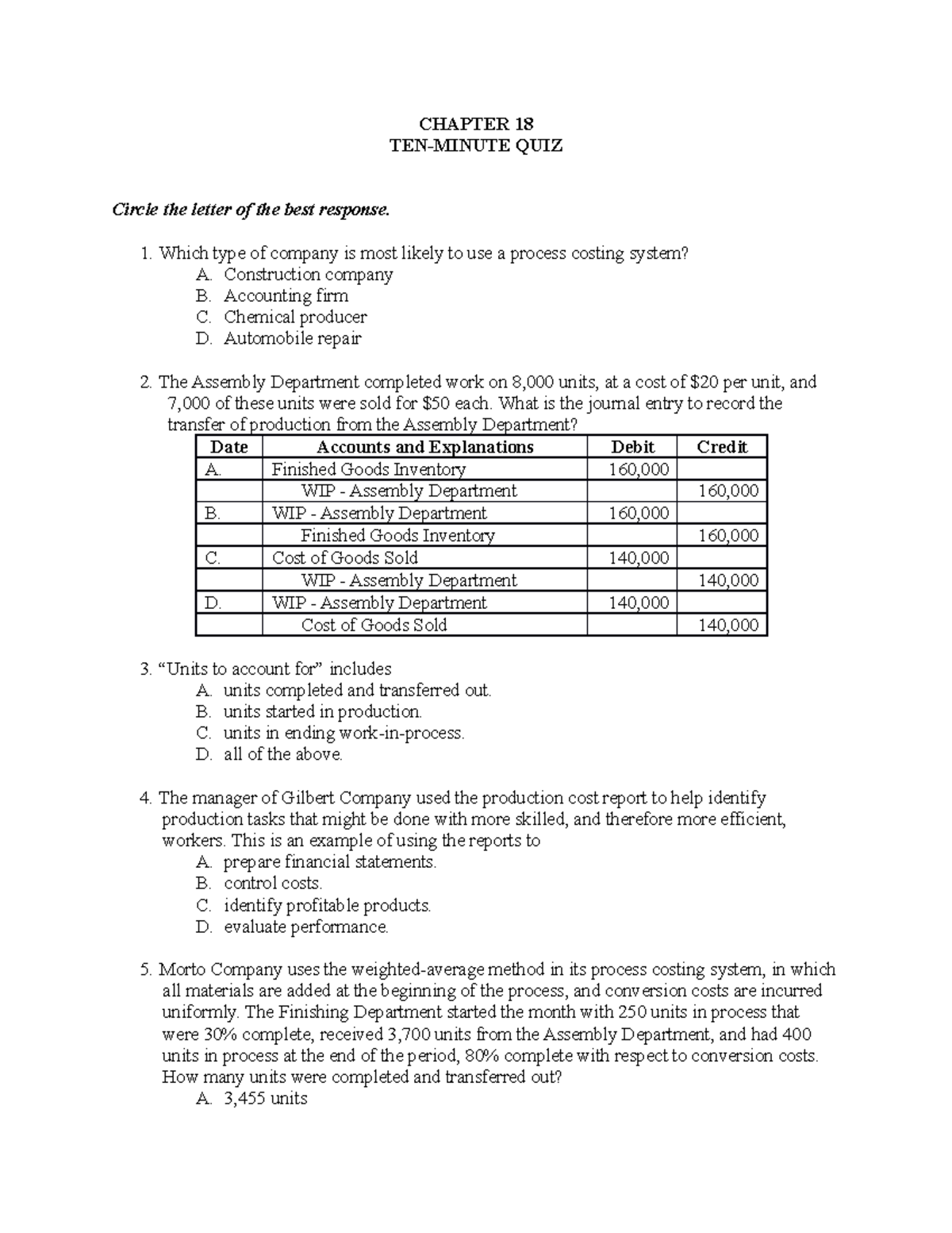 Chapter 18 quiz with solutions for agri 2317 - CHAPTER 18 TEN-MINUTE ...