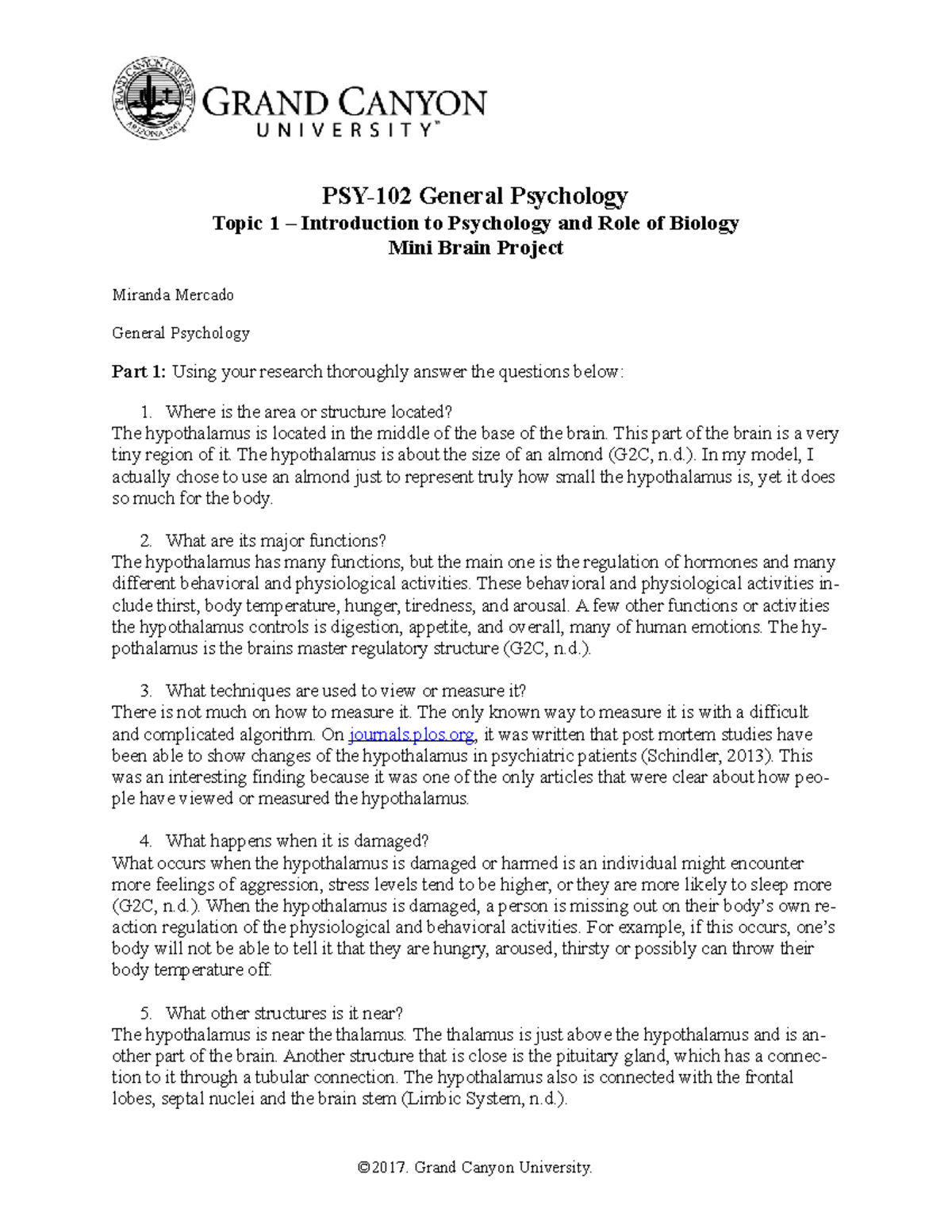 PSY 102 RS Mini Brain Project - PSY-102 General Psychology Topic 1 ...