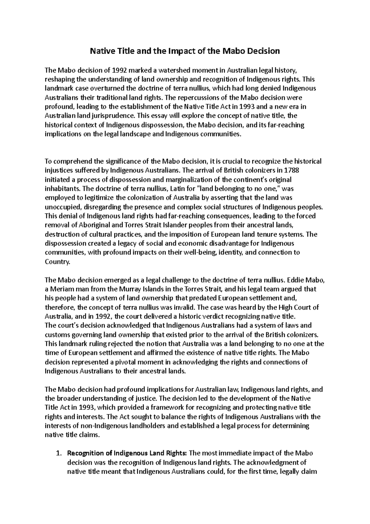 Native Title and the Impact of the Mabo Decision - This landmark case ...