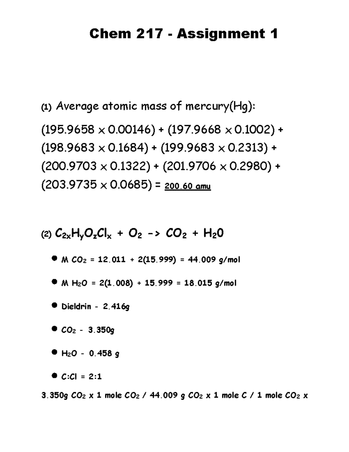 Chem 217 assigment 1 - Assignment 1 for Chem 217. - (1) Average atomic ...