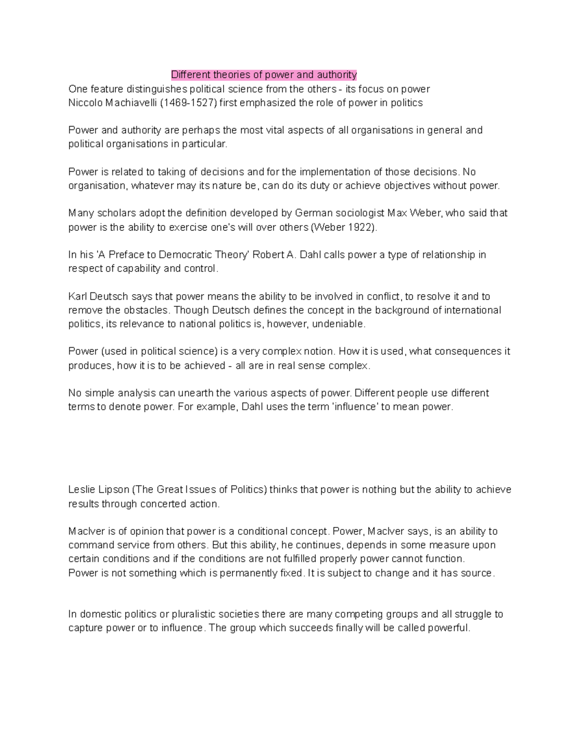 Different theories of power and authority - Power is related to taking ...