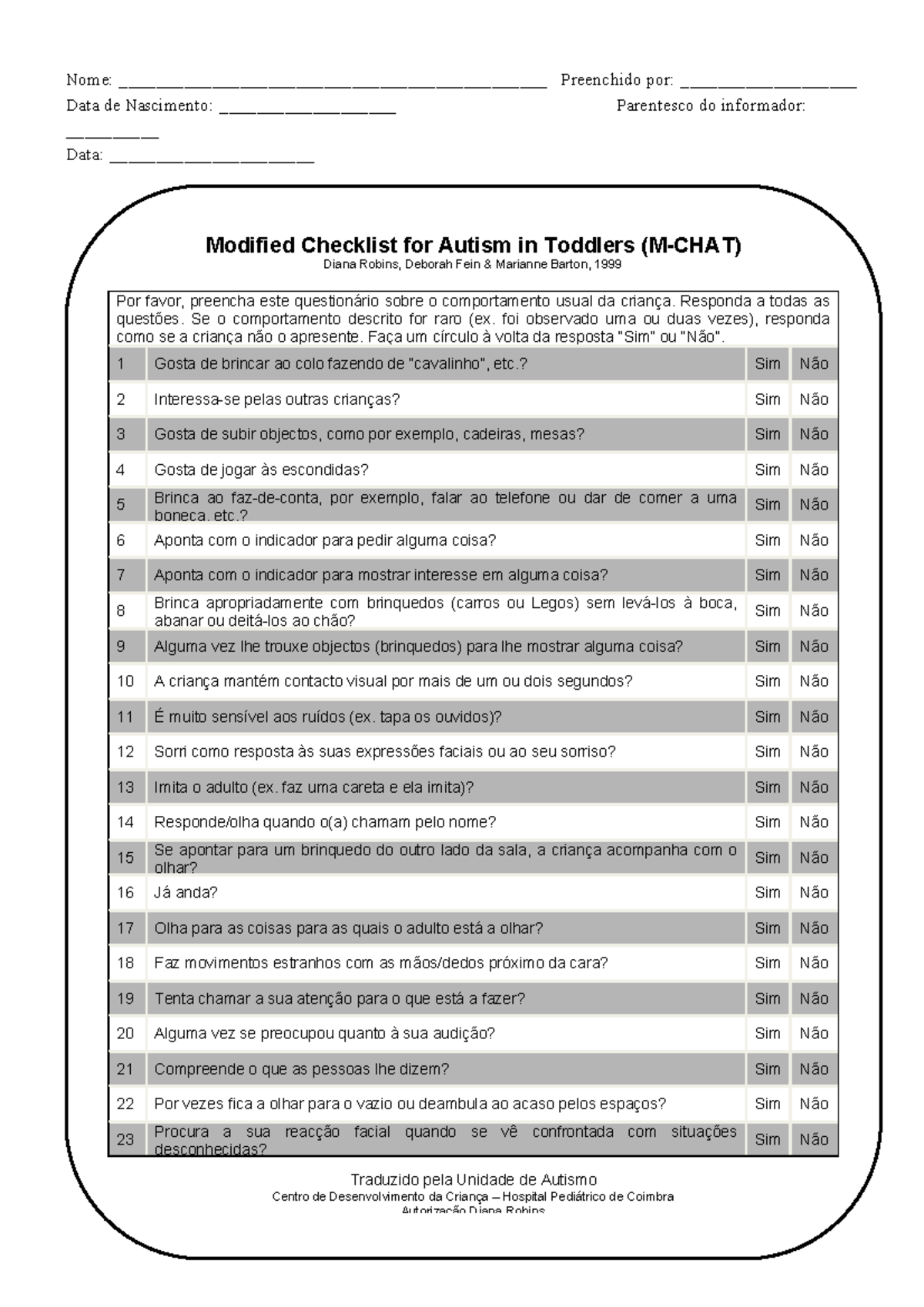8 - Modified Checklist for Autism in Toddlers (M-CHAT) - Modified ...