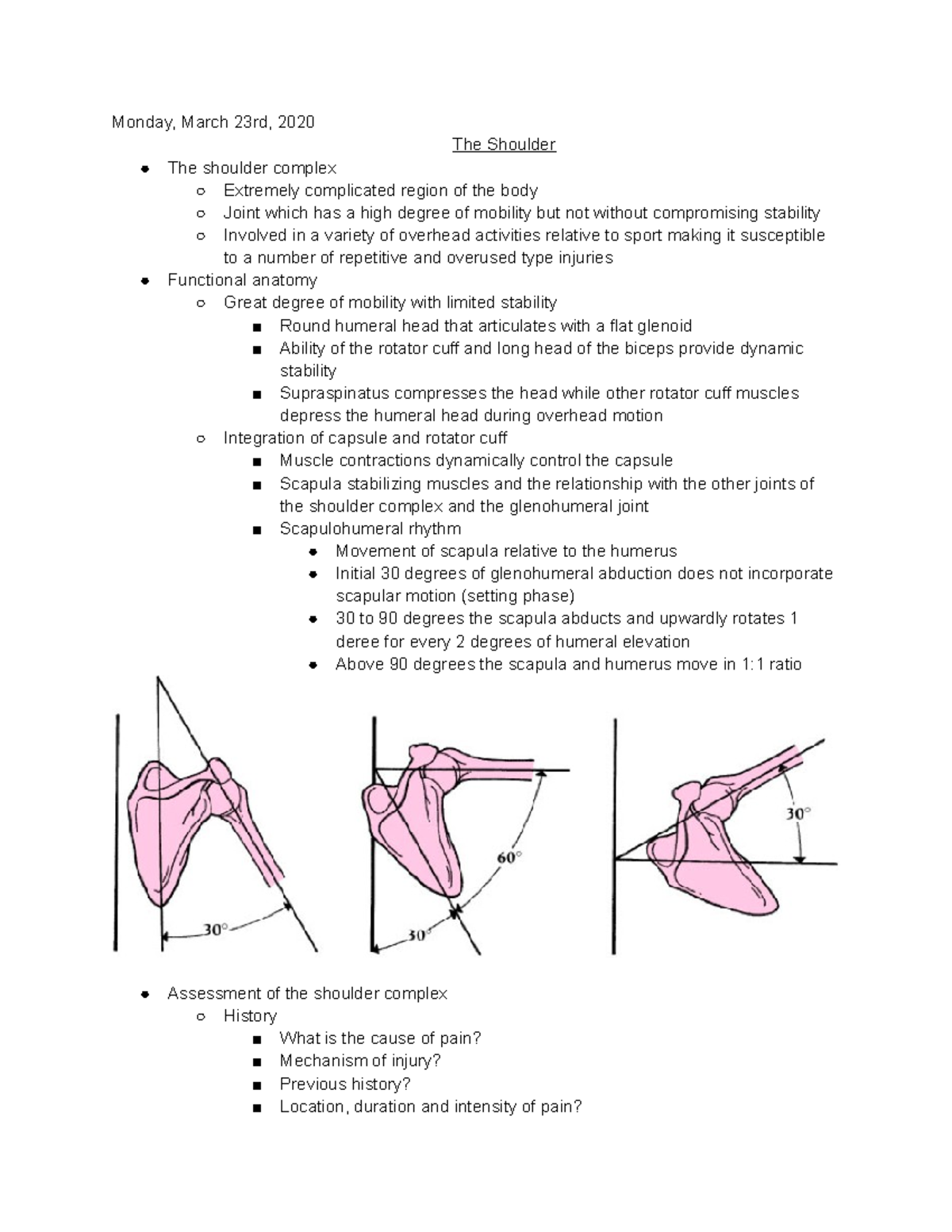 Class Notes The Shoulder - Monday, March 23rd, 2020 The Shoulder The ...