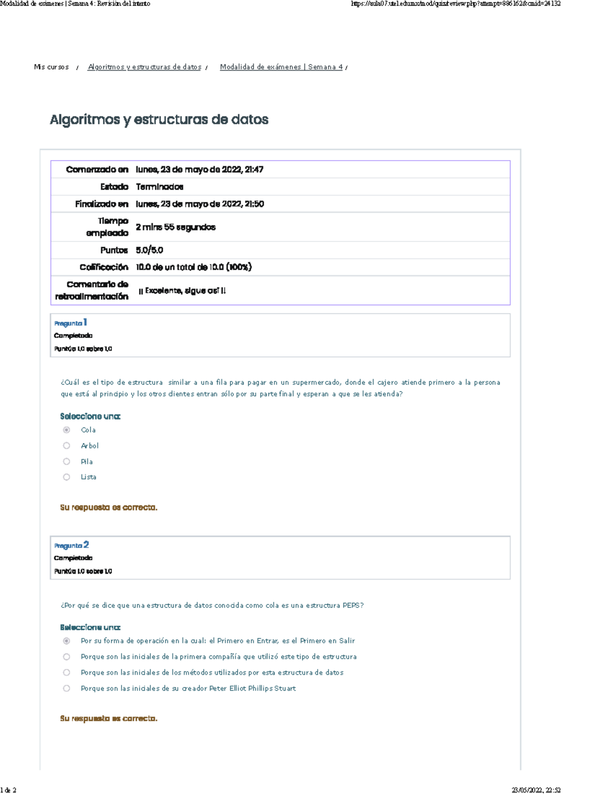 Sem4 - Algoritmos y estructura de datos - ¿Cuál es el tipo de estructura similar a una fila para ...