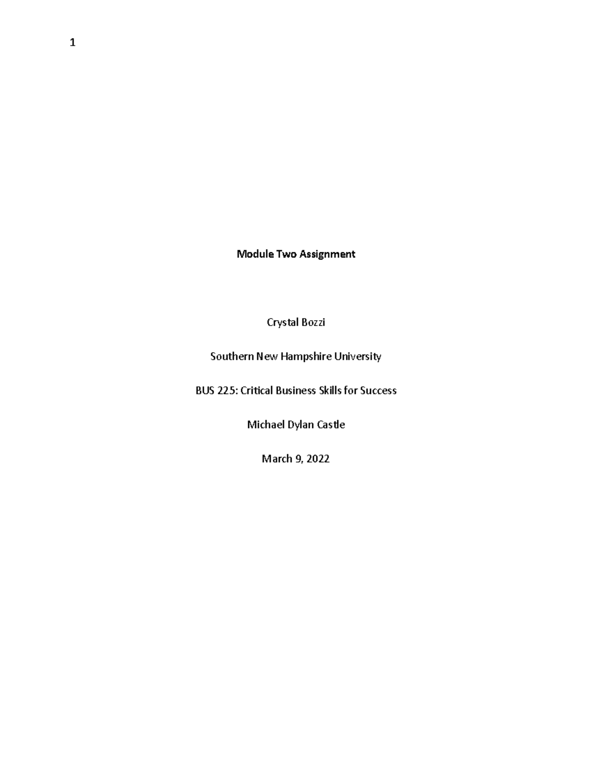 BUS225 Module Two Assignment - 1 Module Two Assignment Crystal Bozzi ...