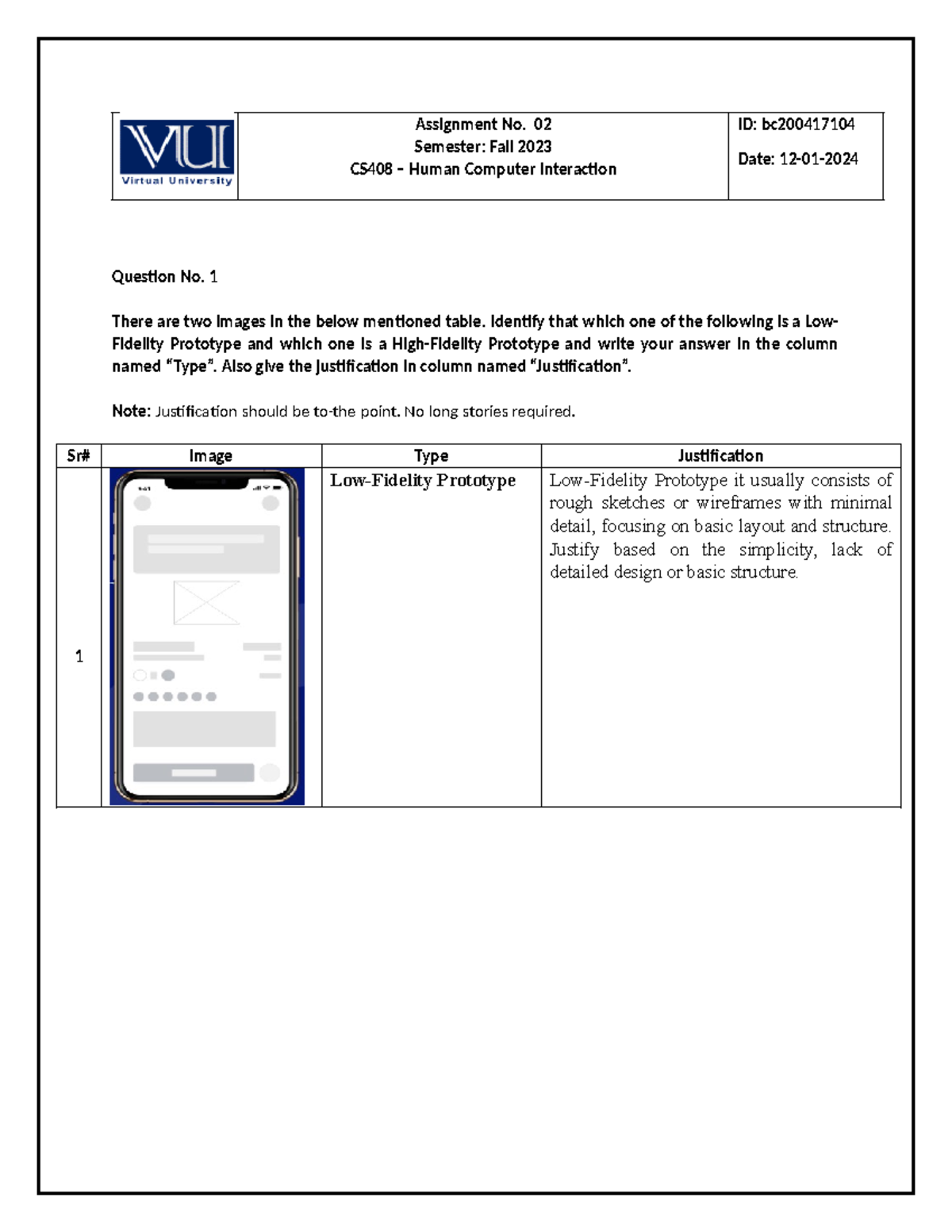 Cs408 ass 2 bc104C DFFV DFGER - Assignment No. 02 Semester: Fall 2023 ...