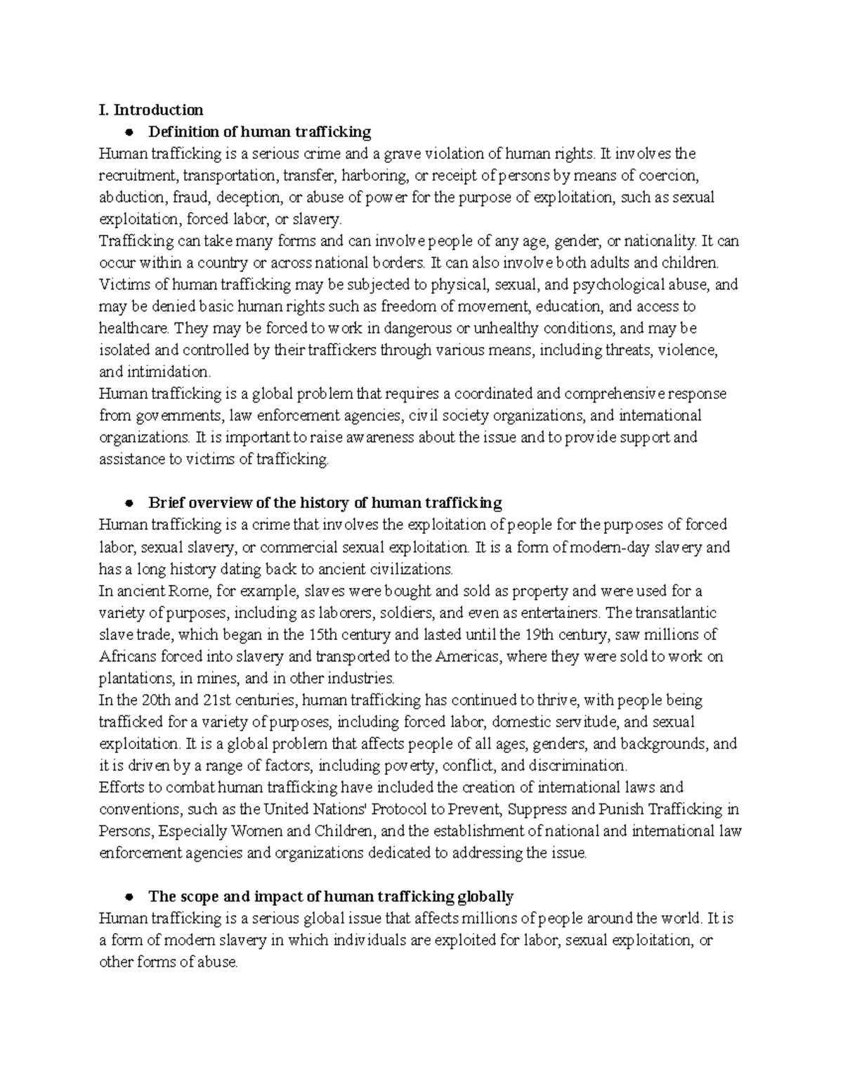 Human Trafficking Criminal Law Notes - I. Introduction Definition of ...
