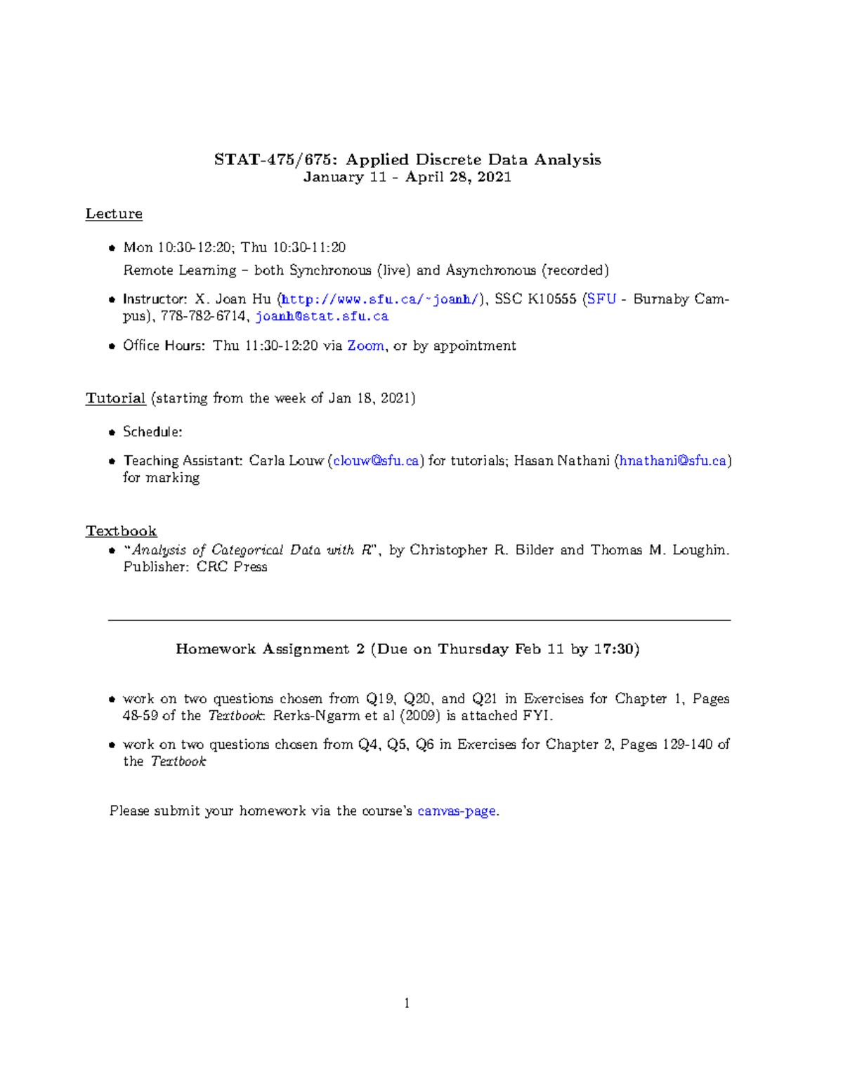 Hw2 - Assignment 2 - STAT-475/675: Applied Discrete Data Analysis ...
