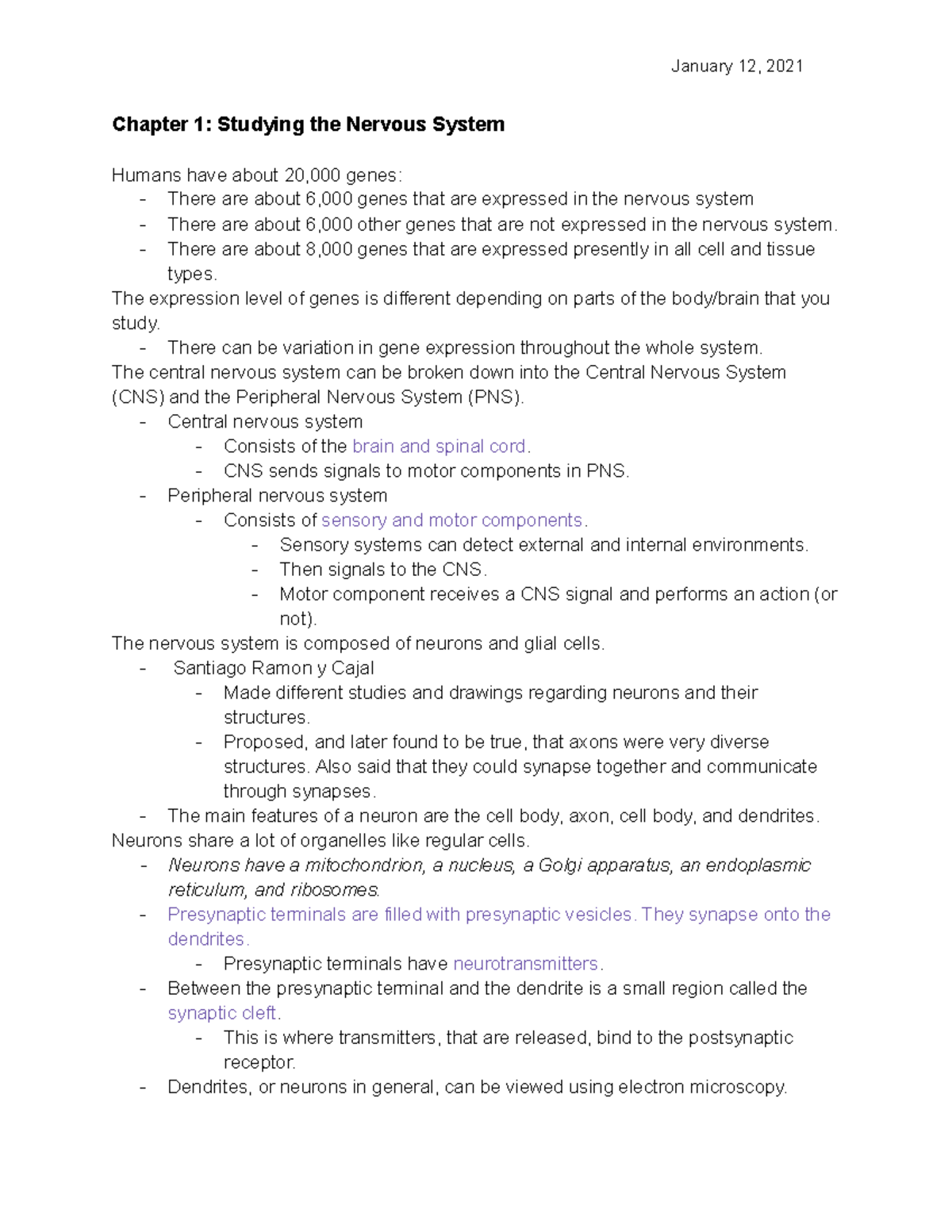 Chapter 1 - Lecture notes 1 - Chapter 1: Studying the Nervous System ...