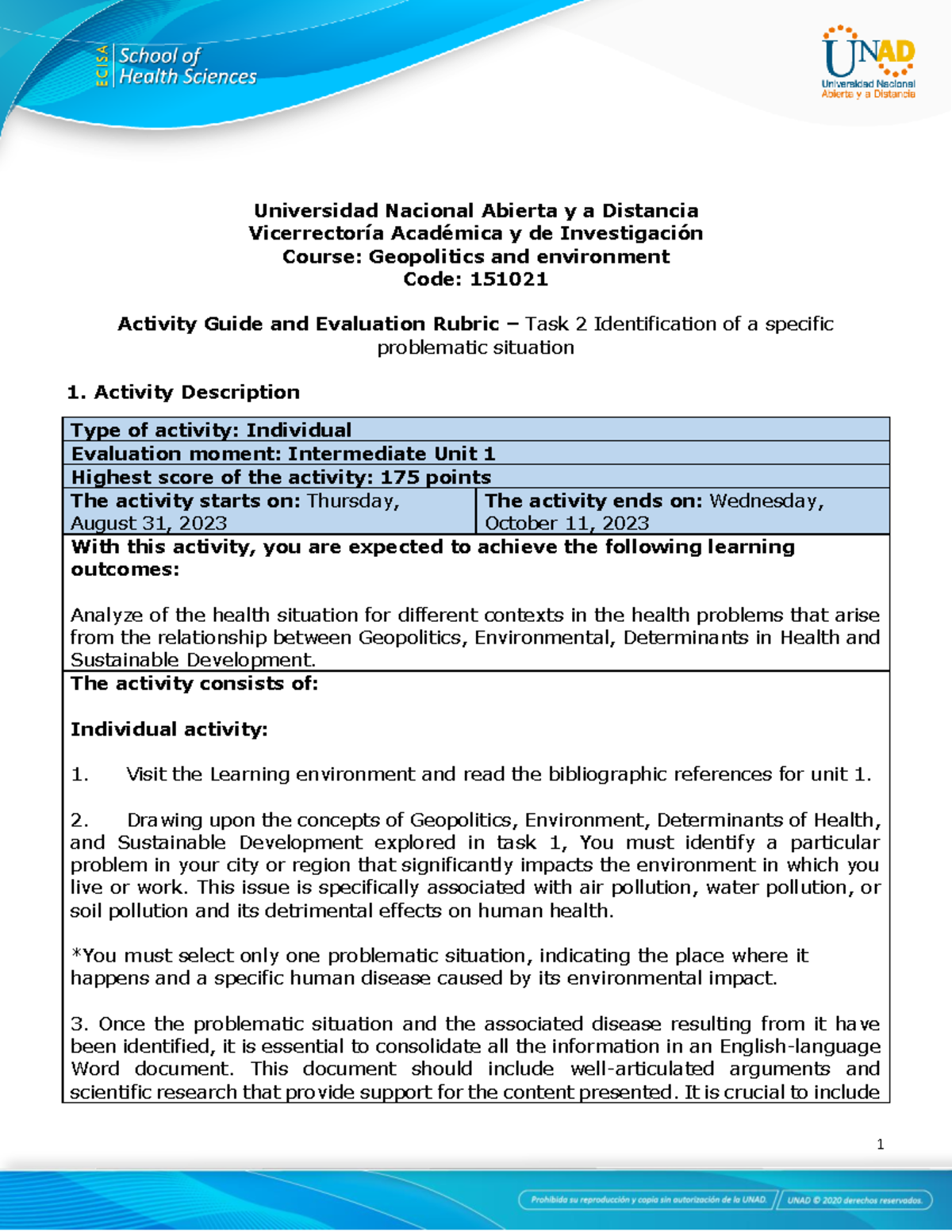 Activity Guide and Assessment Rubric - Unit 1 - Task 2 - Identification ...