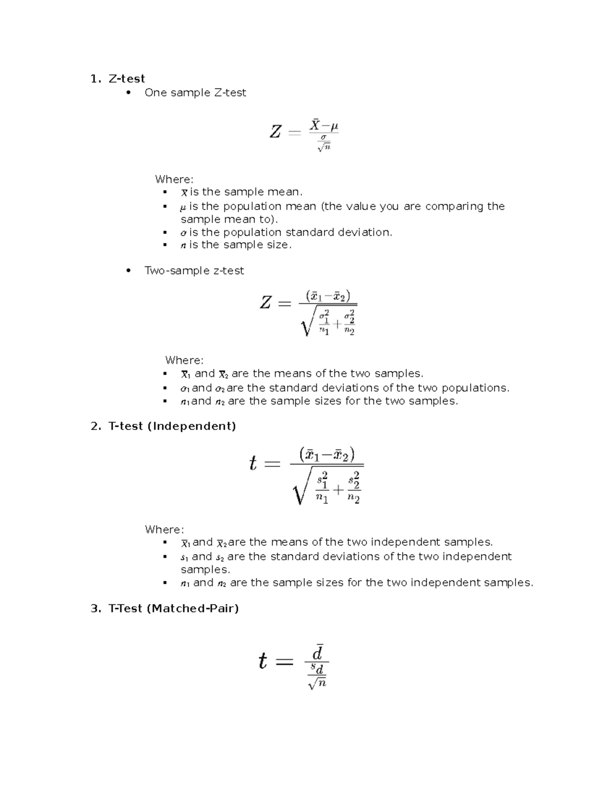 Advance Stats - 1. Z-test One sample Z-test Where: x is the sample mean ...