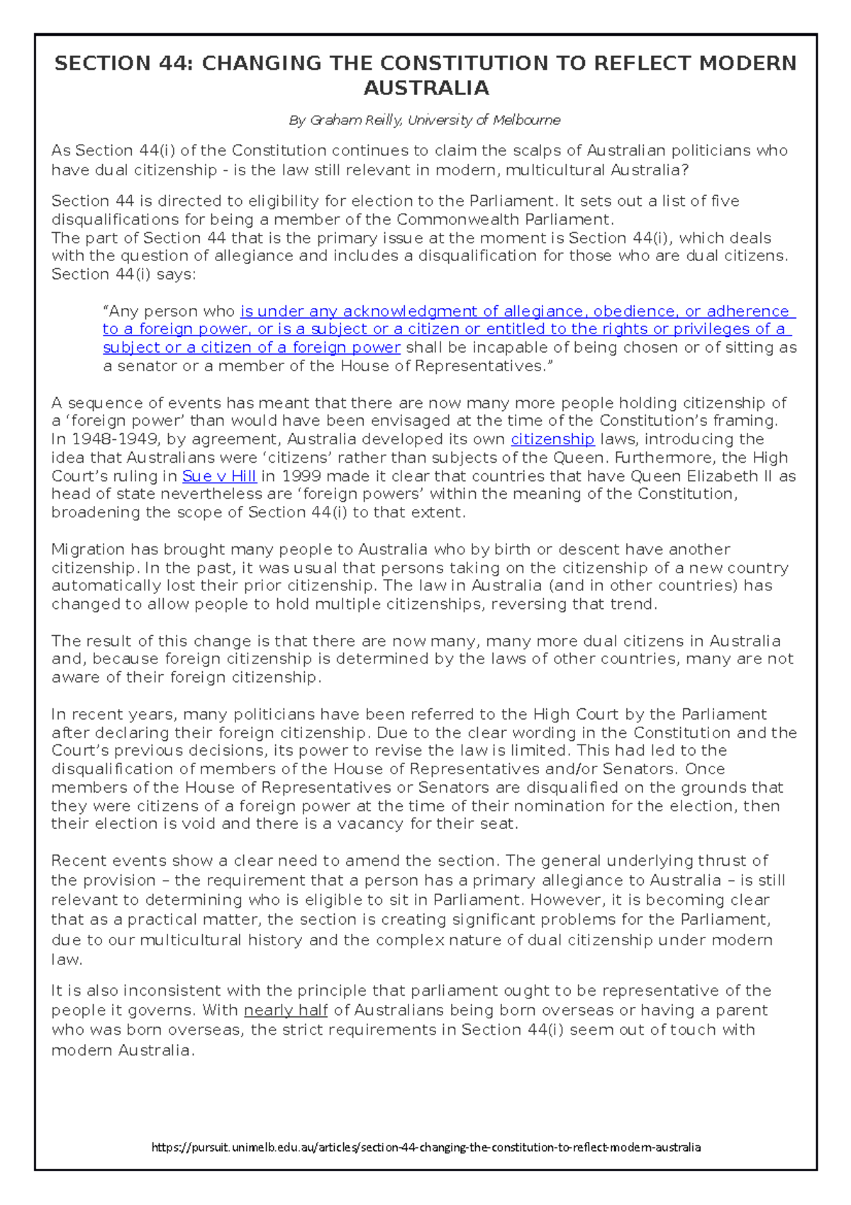 Section 44 Reading - SECTION 44: CHANGING THE CONSTITUTION TO REFLECT ...